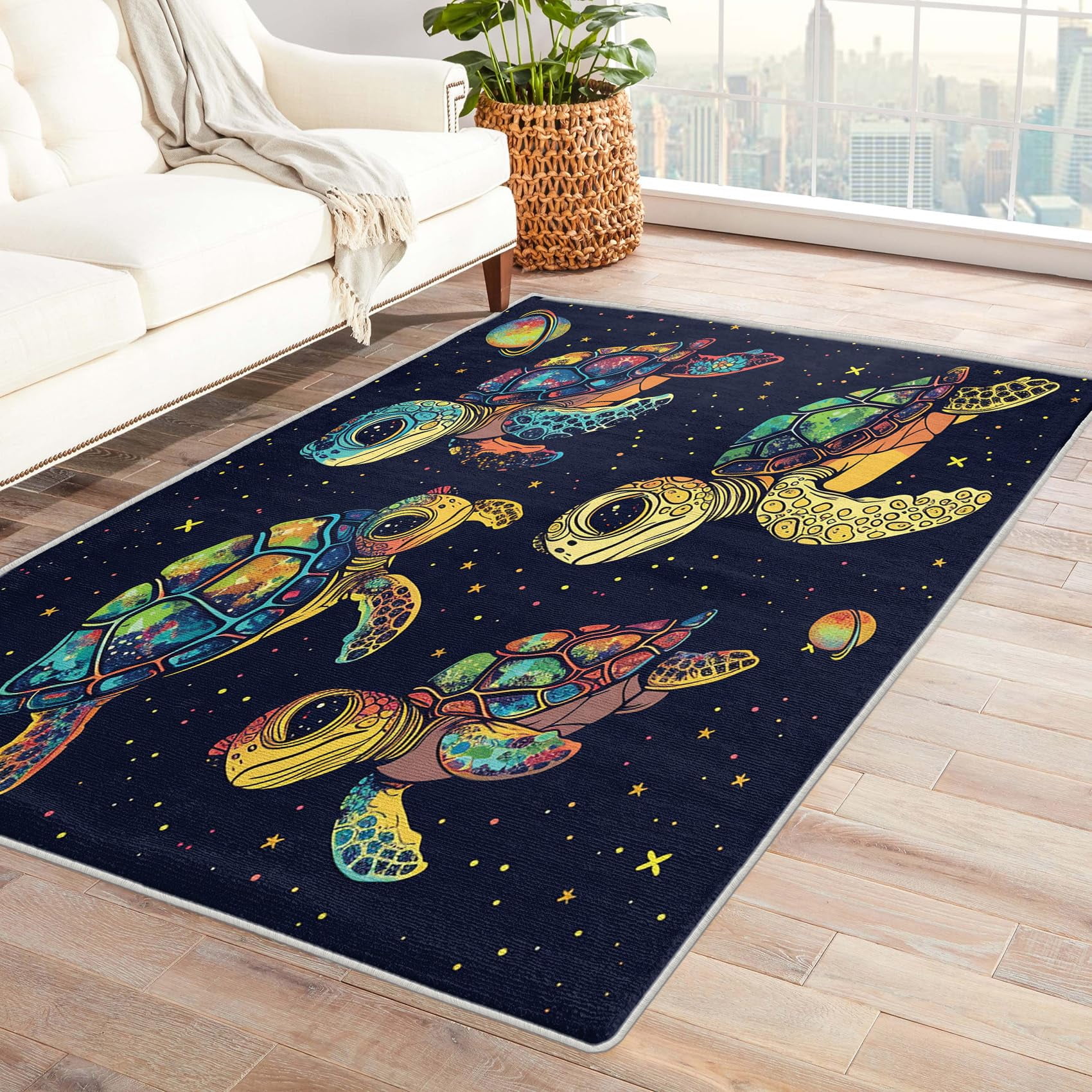 Turtle Universe Cartoon Ocean Animal Area Rugs For Living Room, Marine ...