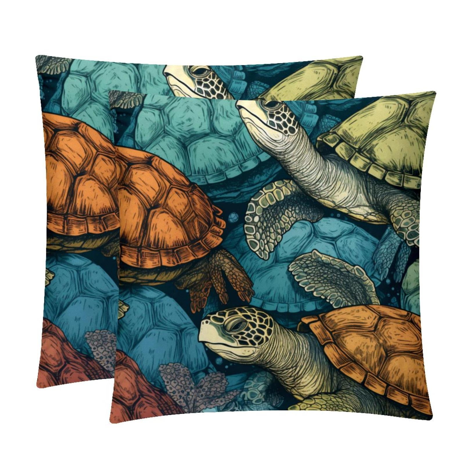 Turtle Velvet Throw Covers Pillow Inserts - Set of 2 Decorative Pillows ...