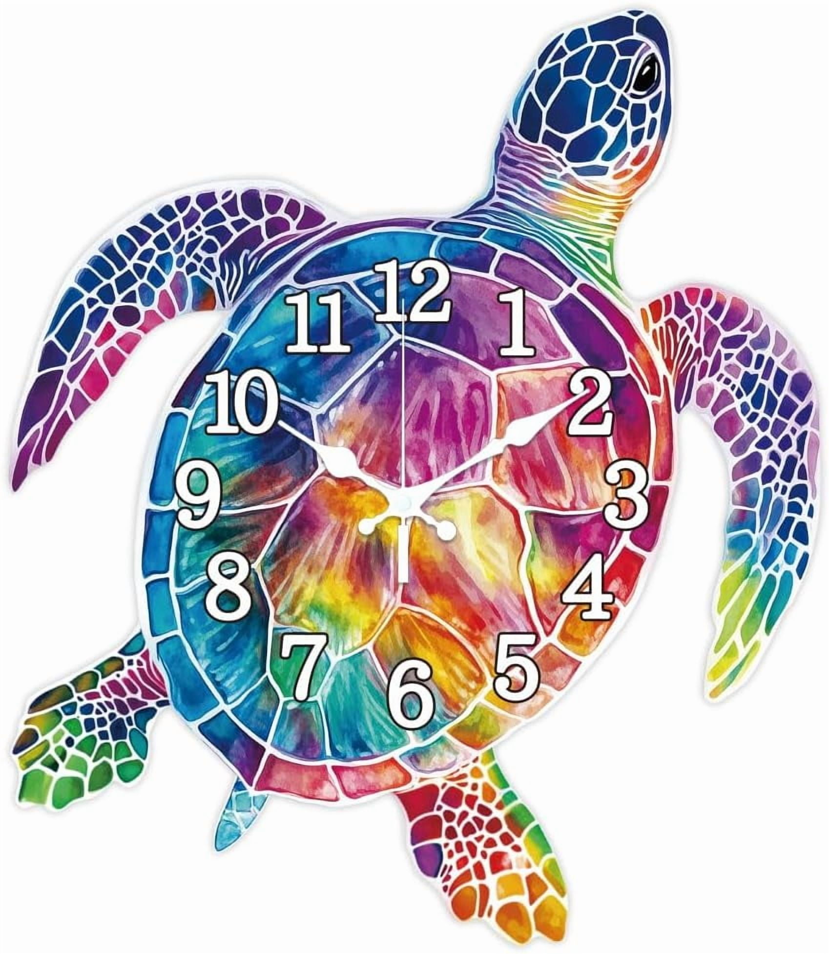 Turtle Wall Clock Colorful Tortoise Non-Ticking Clock Irregular Shape ...