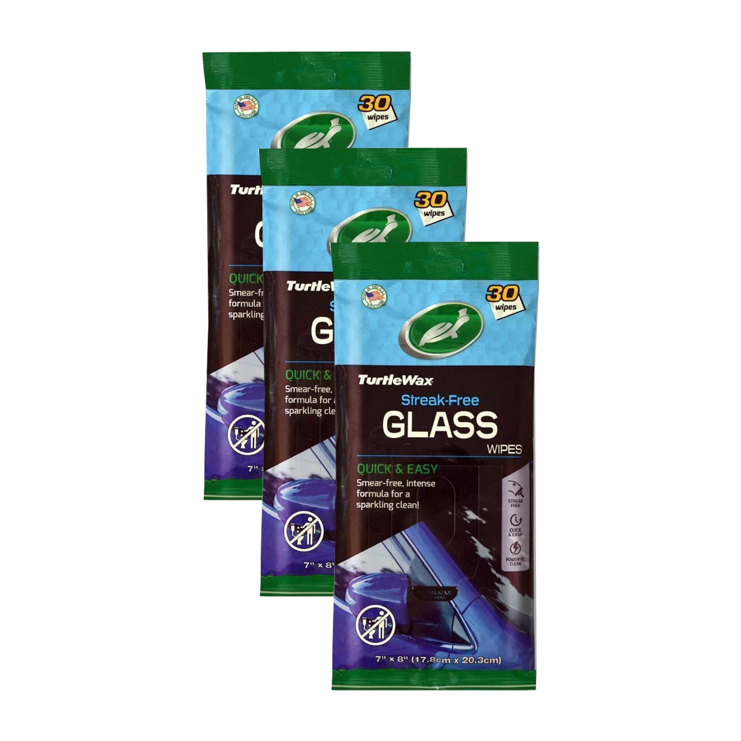 Turtle Wax Streak-Free Glass Wipes, Pouch with 30 Wipes, 3 Packs ...