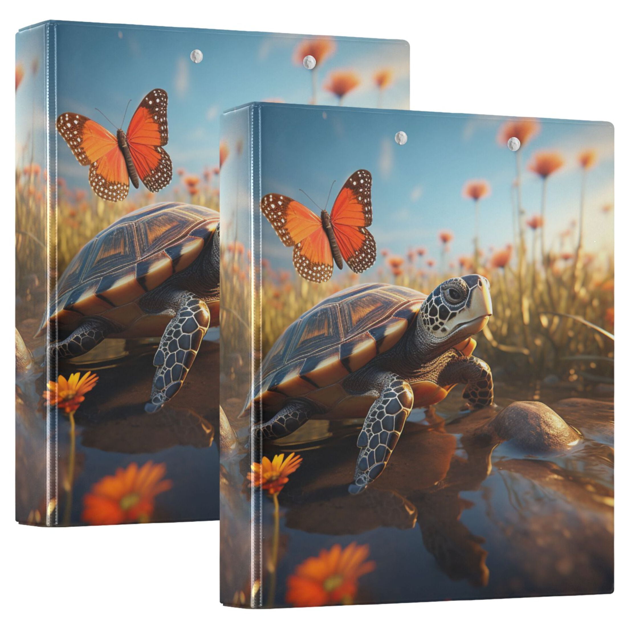 Turtle and Butterfly Hardcover 3 Ring Binder 1.5 inch Round Rings with ...