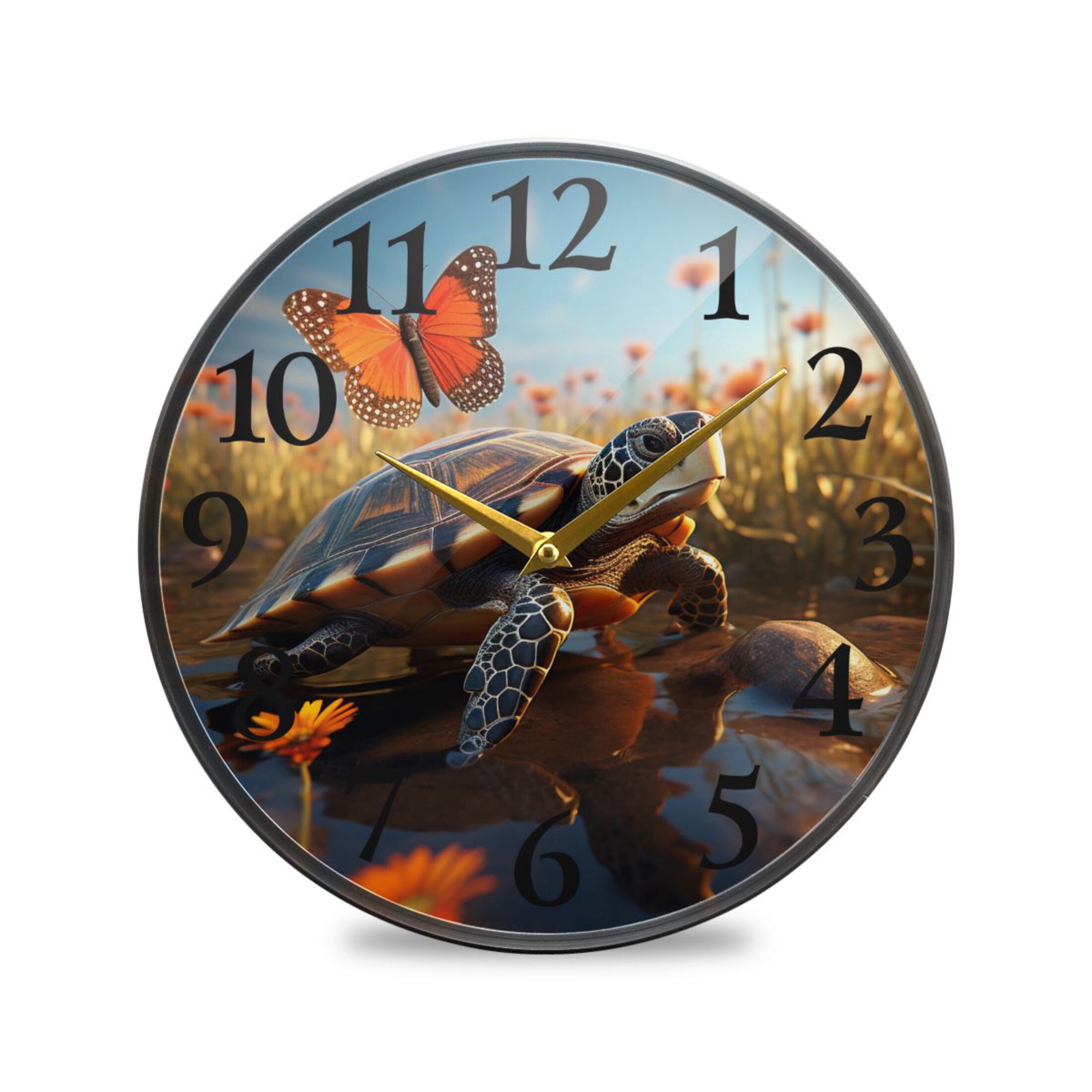 Turtle and Butterfly Wall Clocks Battery Operated 9.5 Inch Round Clock ...