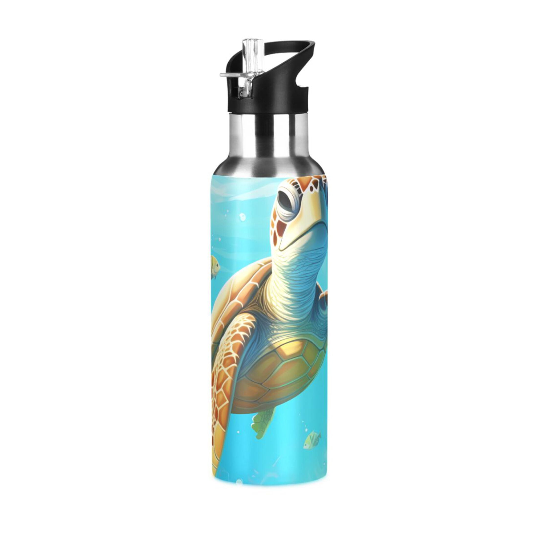 Turtle and Fishes in Sea Water Bottles Insulated Thermos Kids Stainless ...