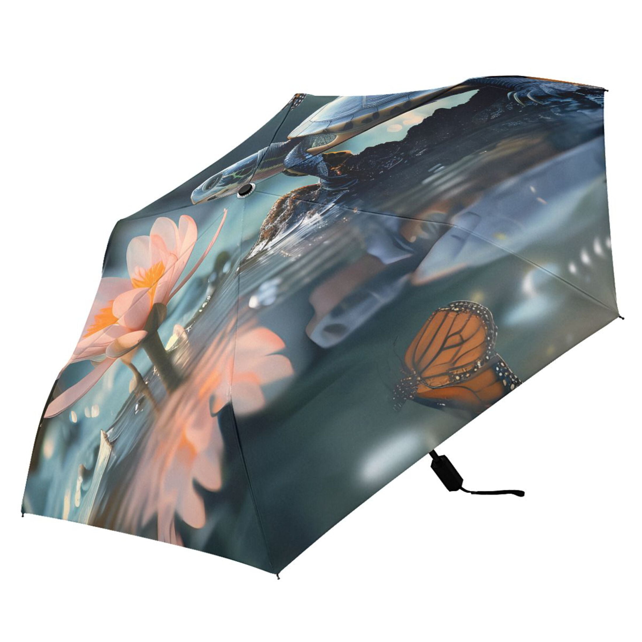 Turtle and Flower Compact Folding Umbrella for Rain Windproof Travel ...