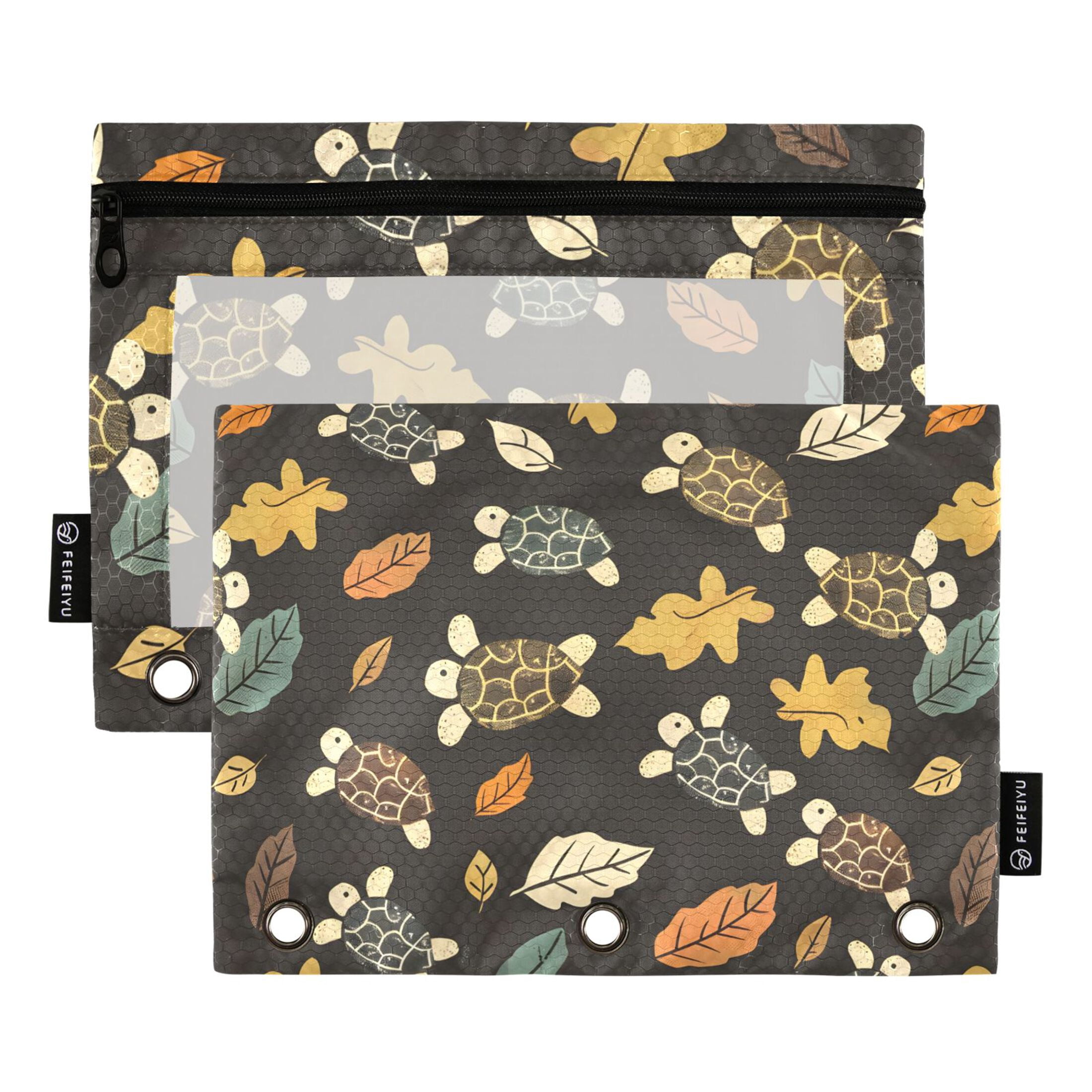 Turtle and Leaf 2 Pack Pencil Pouch for 3 Ring Binder Smooth Zipper ...