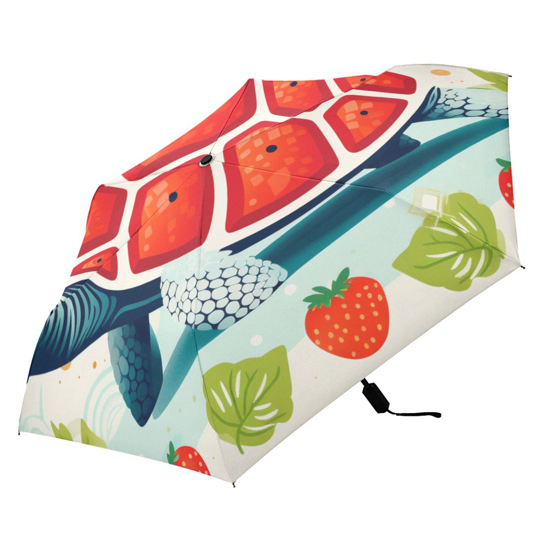 Turtle and Strawberry Compact Folding Umbrella for Rain Windproof ...