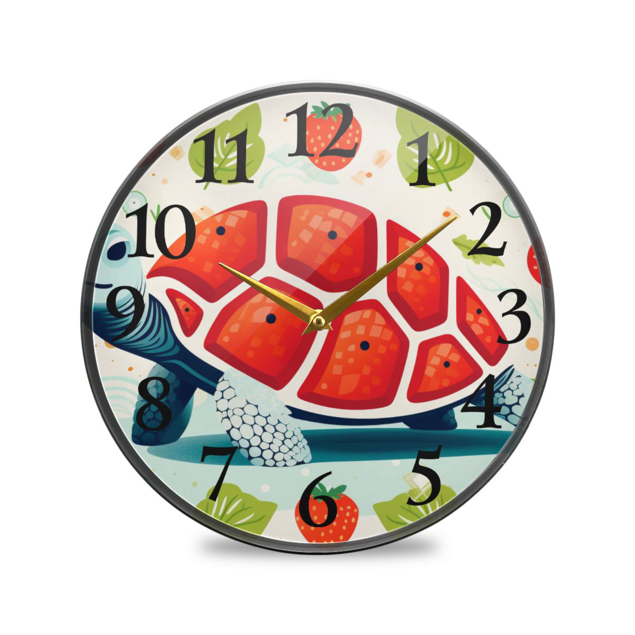 Turtle and Strawberry Wall Clocks Battery Operated 9.5 Inch Round Clock ...