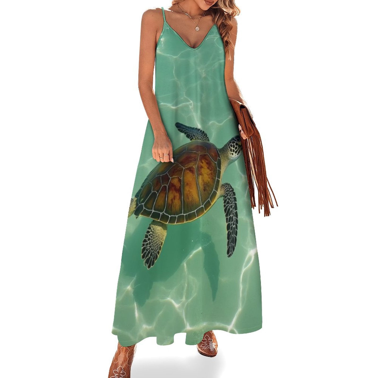 Turtle in Clear Water Sleeveless Dress Woman Fashion Long Dresses Women ...
