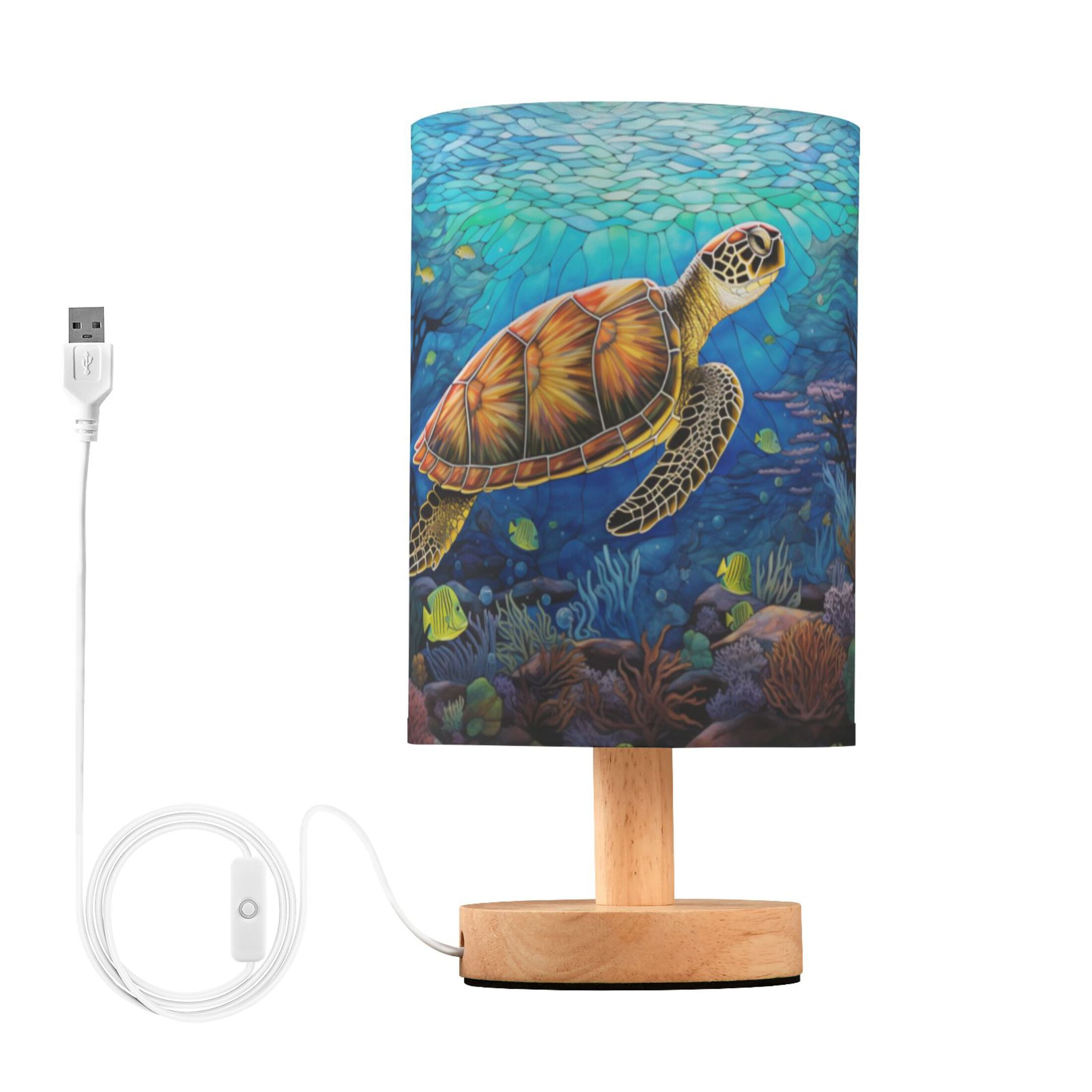 Turtle in Ocean Bedside Table Lamp LED Warm Lights with USB Charging ...