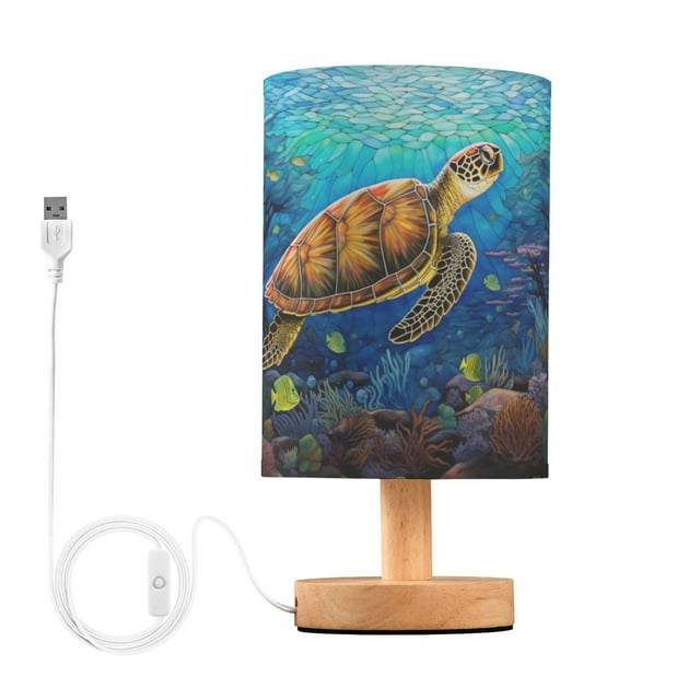 Turtle in Ocean Bedside Table Lamp LED Warm Lights with USB Charging ...