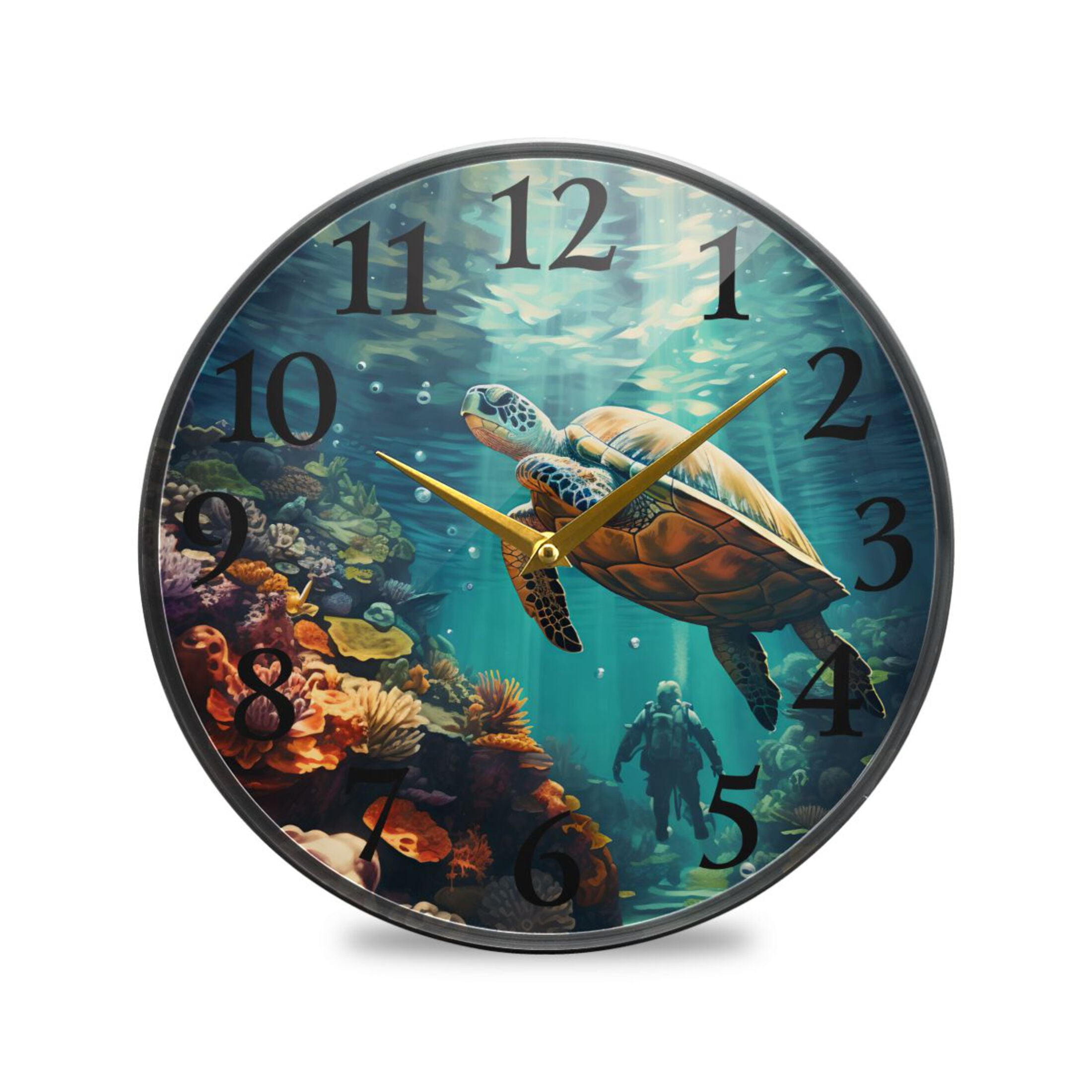 Turtle in Ocean Wall Clocks Battery Operated 11.9 Inch Round Clock ...