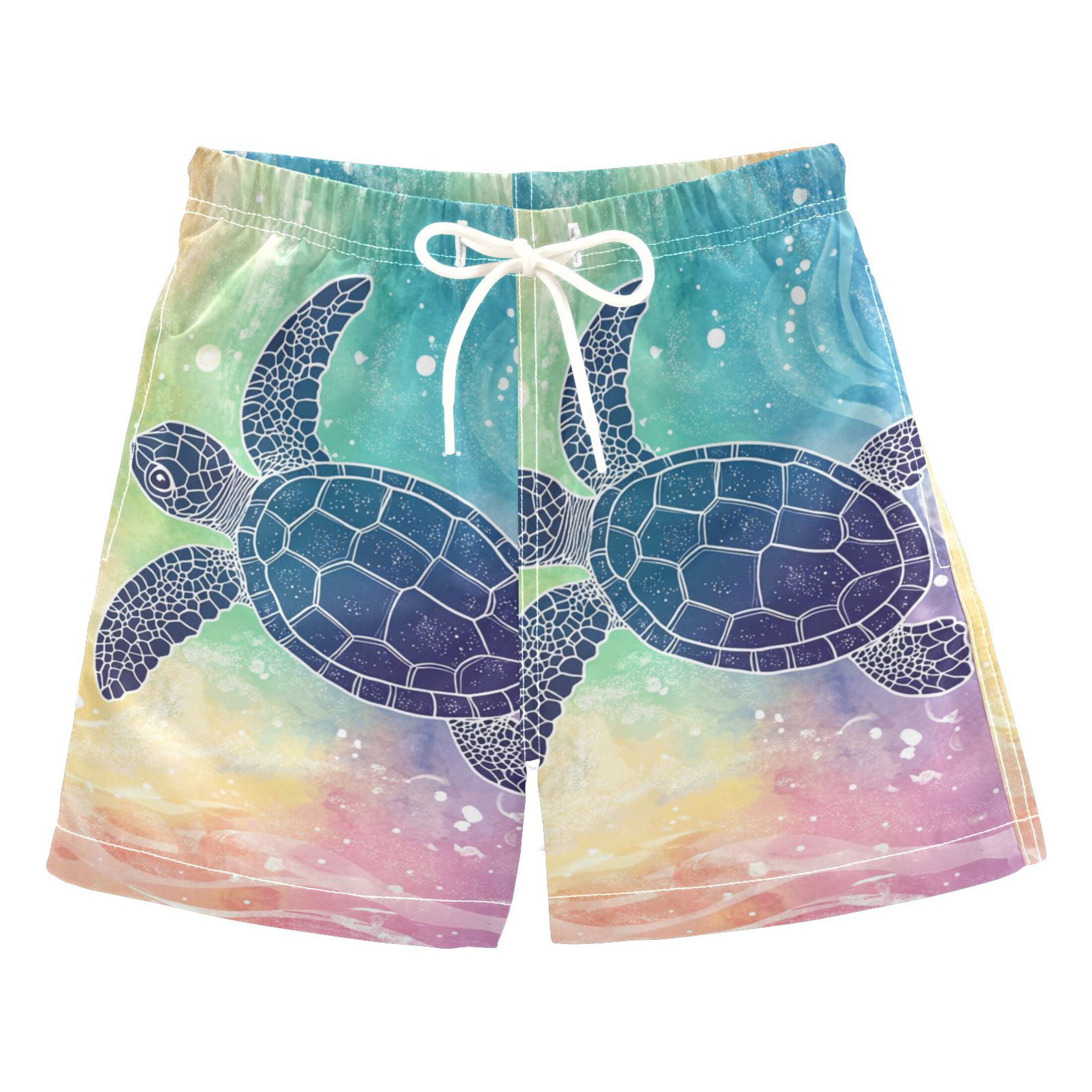 Turtle in Rainbow Ocean Boys' Swim Trunks Board Shorts Beach Pants ...