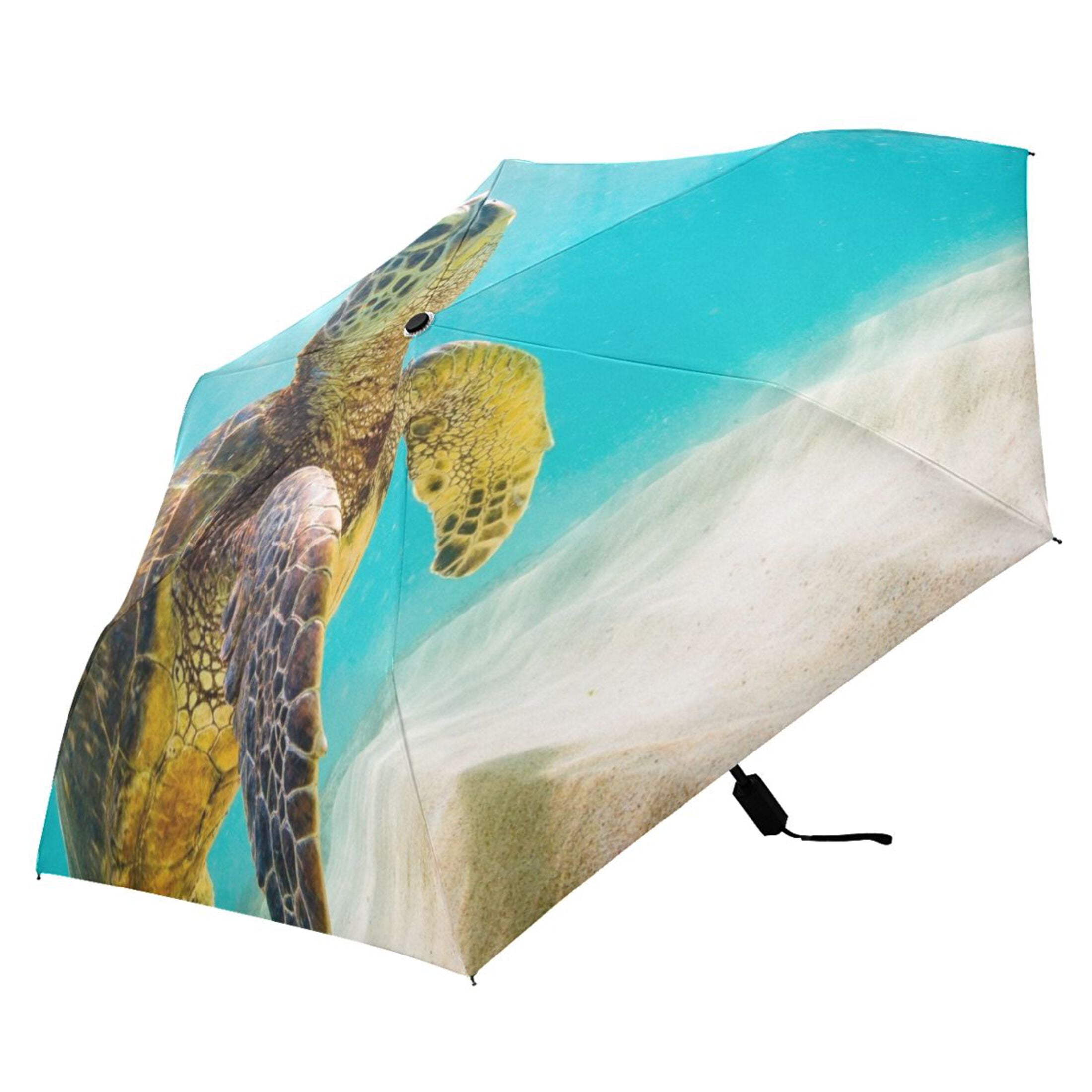 Turtle in Sea Compact Folding Umbrella for Rain Windproof Travel ...