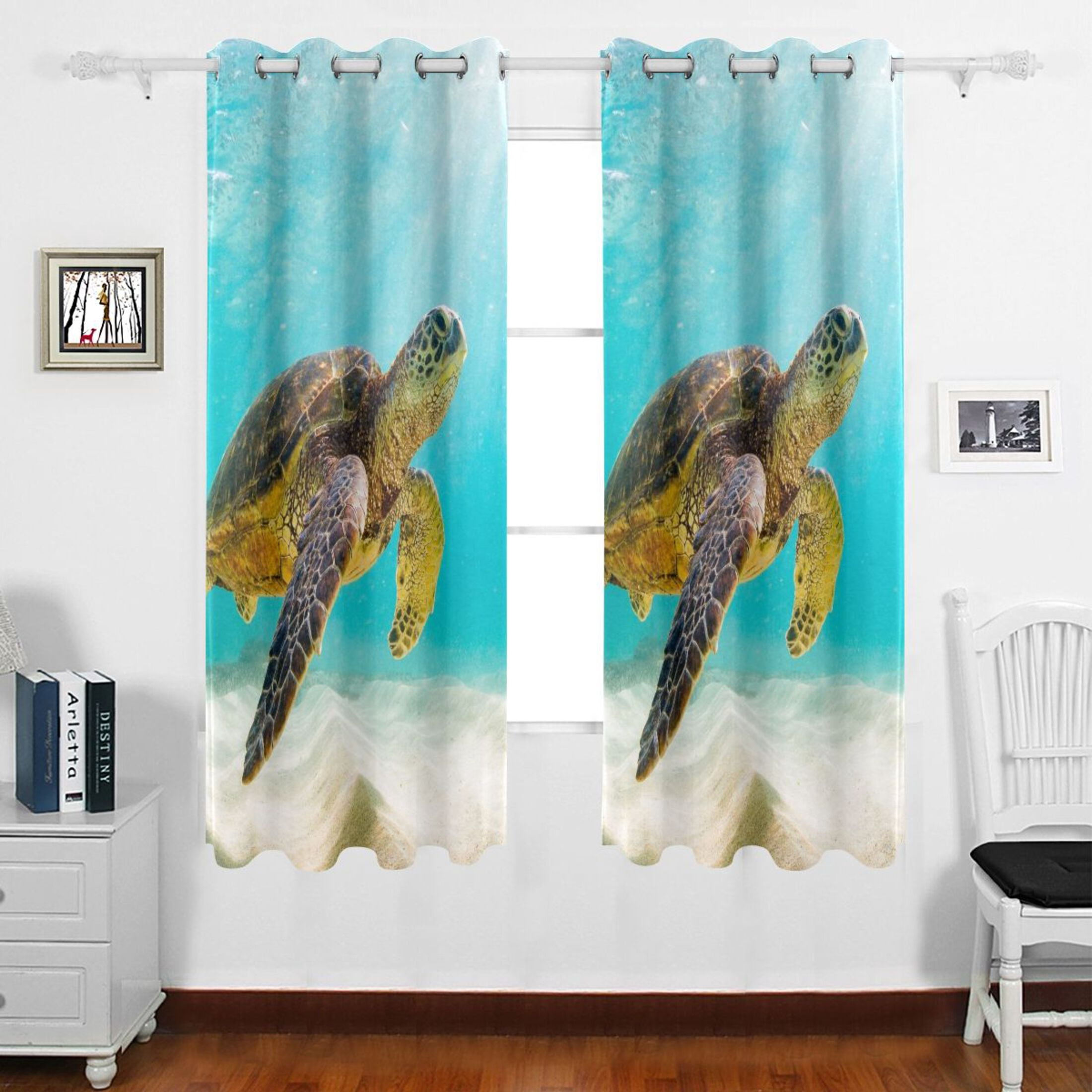 Turtle in Sea Grommet Blackout Curtains Thermal Insulated Window ...