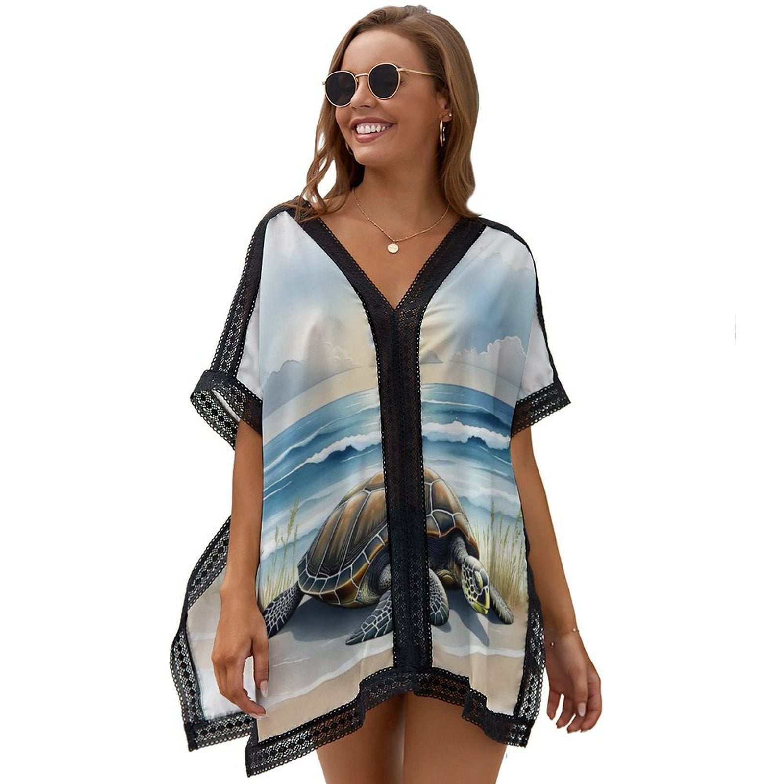 Turtle in The Sunset Women's Swimsuit Coverup Summer Beach Cover Up ...
