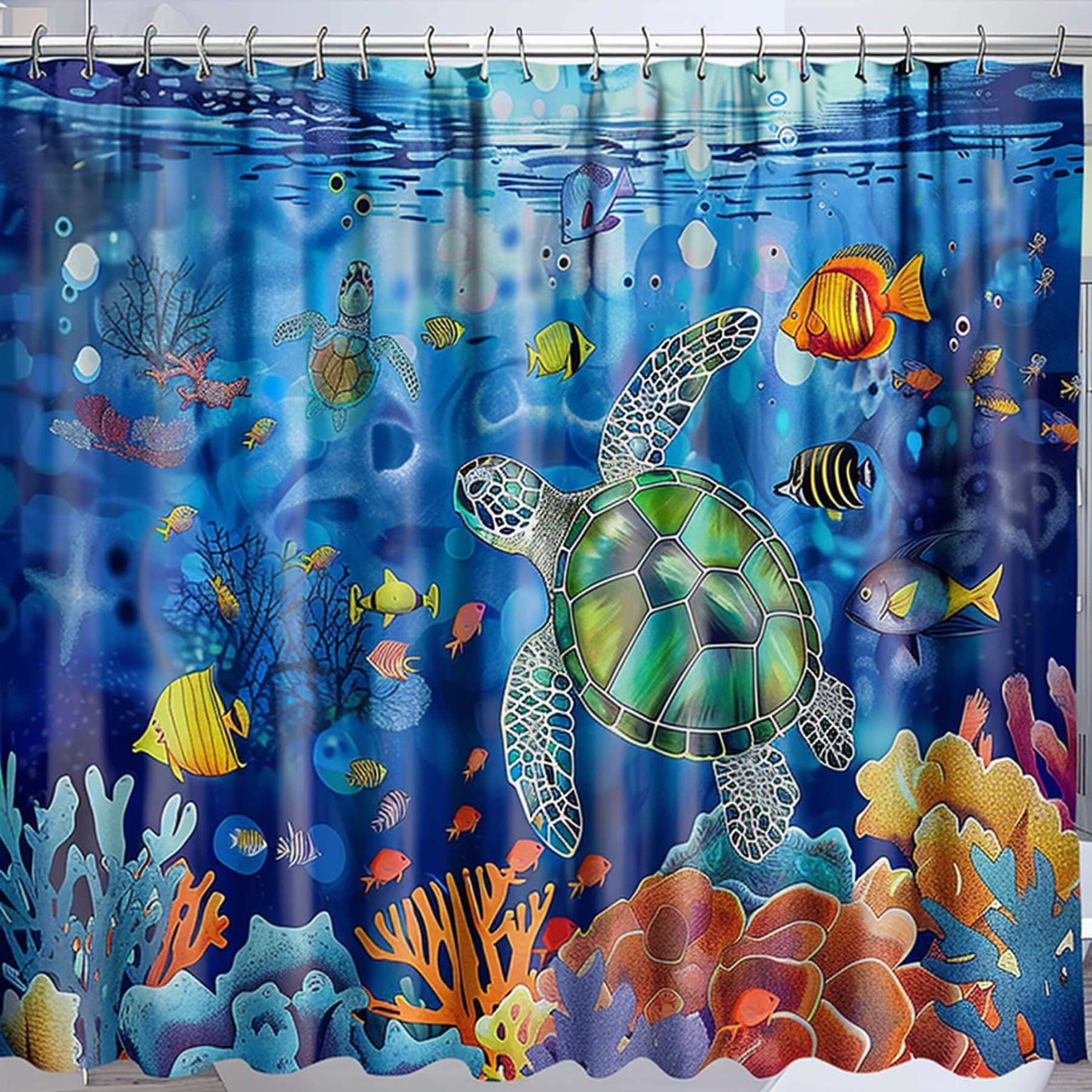 Turtle In The Ocean Shower Curtaincolorful Sea Turtles And Coral