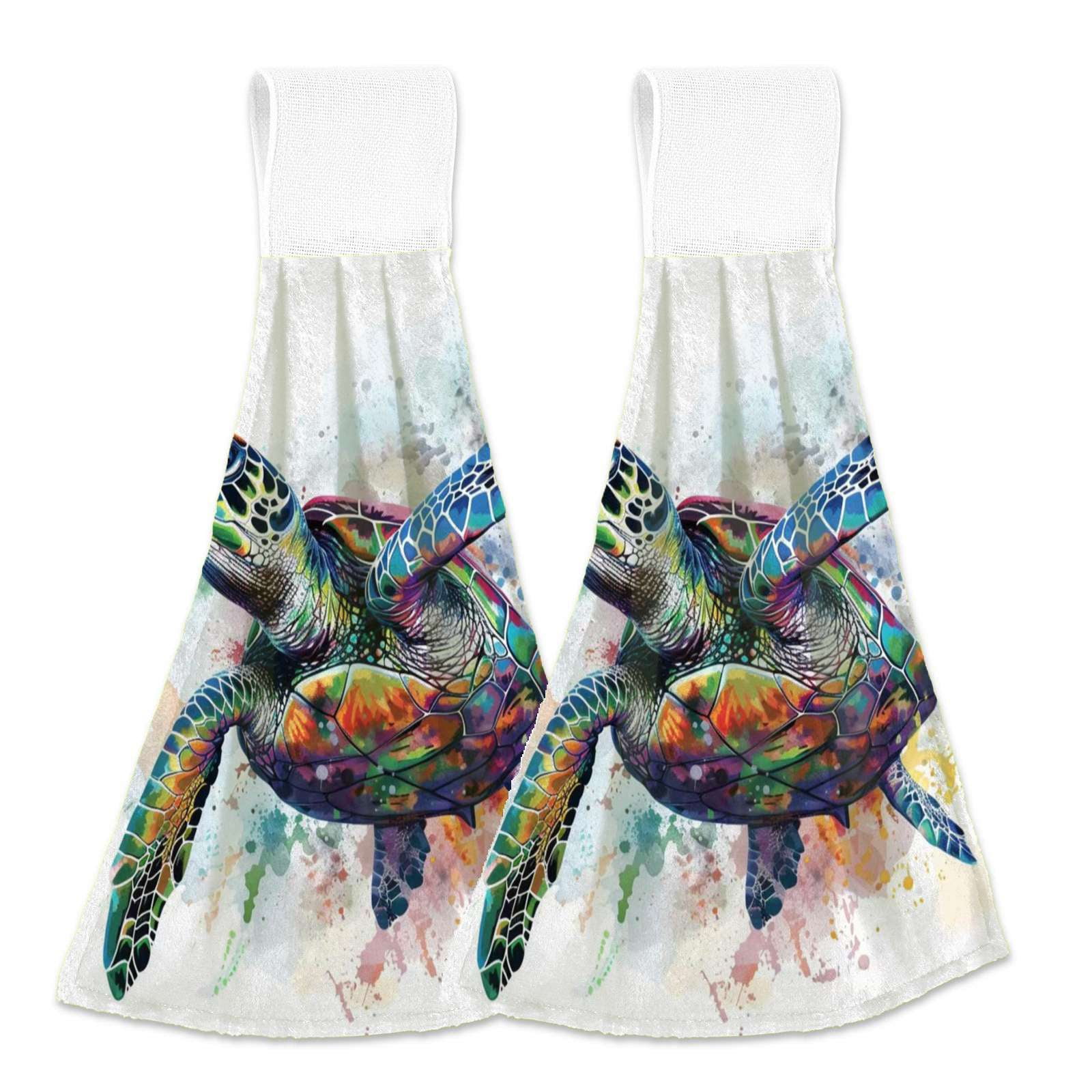 Turtle swimming Hanging Kitchen Hand Towels Sets with Loop Hand Towels ...