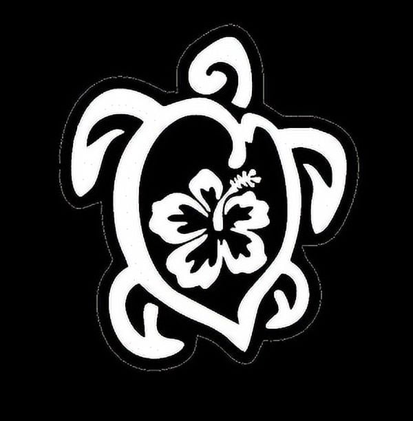 Turtle with Flower Design Car Decal, Hawaiian Turtle and Blooming ...