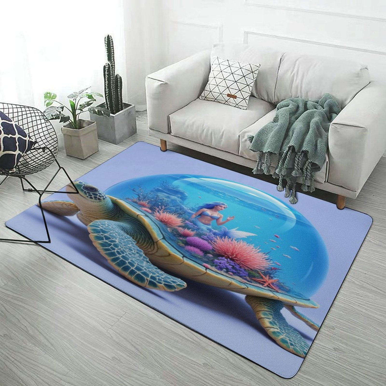 Turtle with Underwater Scene Carpet for Home Decoration Rugs Soft ...