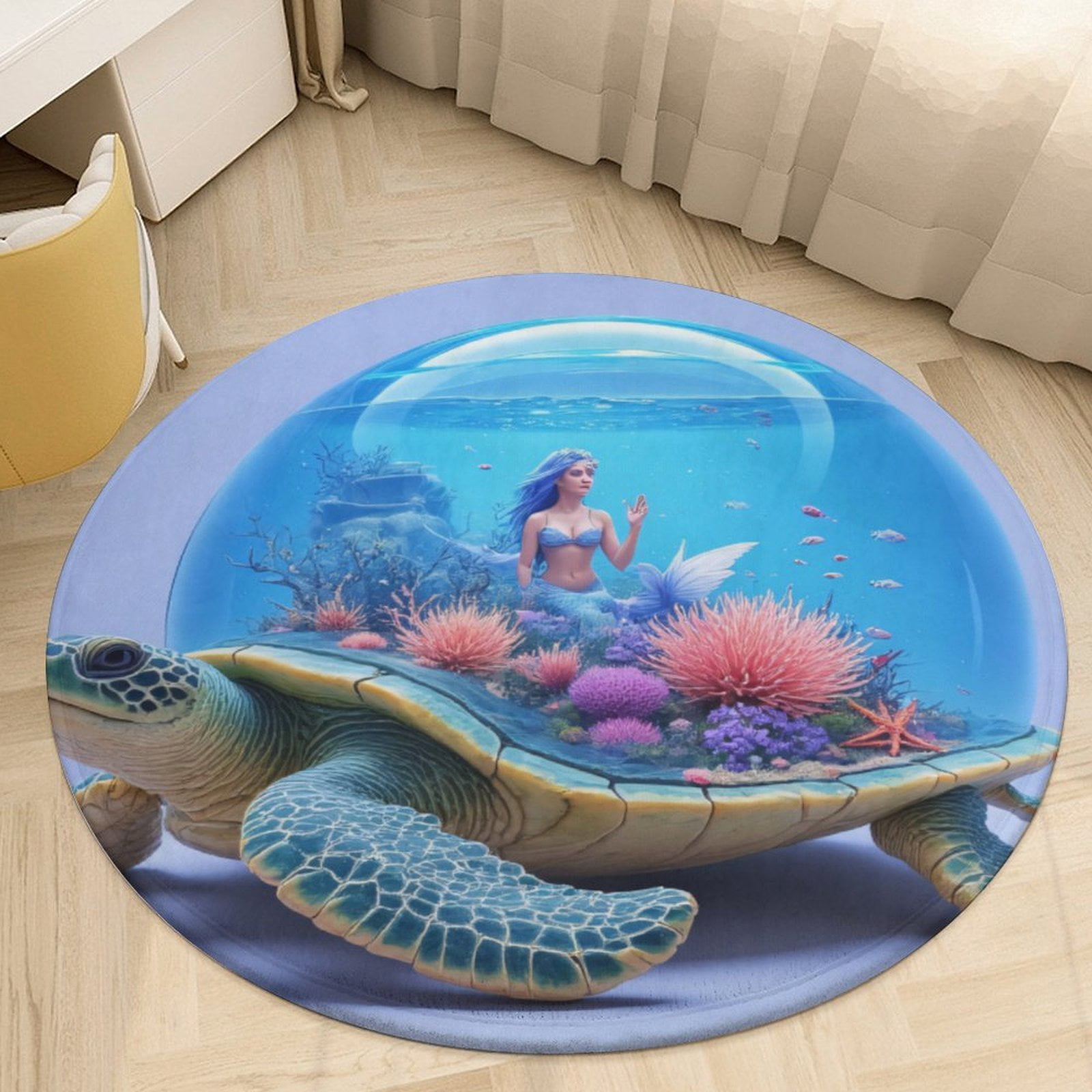 Turtle with Underwater Scene Round Area Rugs for Bedroom Living Room ...