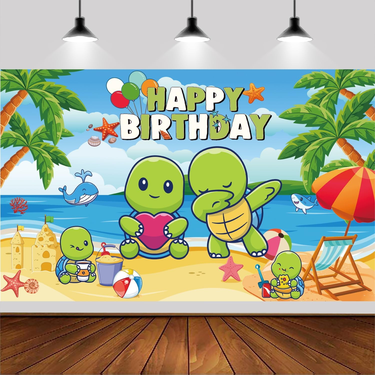 TurtleThemed Party Supplies, Turtle Happy Birthday Backdrop Banner ...