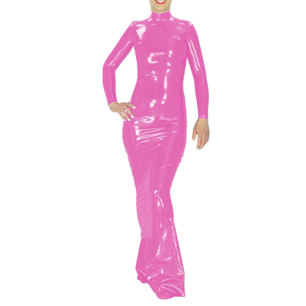 Turtleneck Ladies Bodycon Long Dress Nightclub Slim Fit Long Sleeve Pvc Dress Sexy Party Mermaid