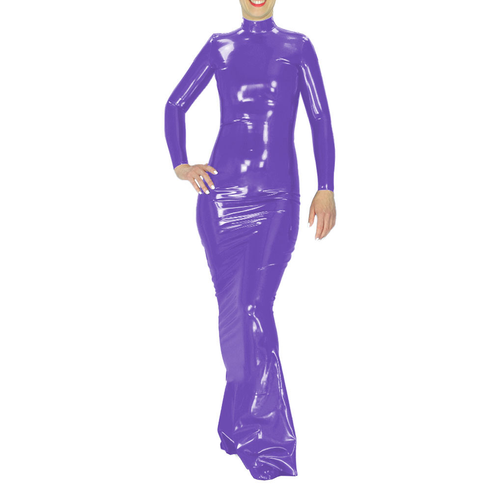 Turtleneck Ladies Bodycon Long Dress Nightclub Slim Fit Long Sleeve PVC ...