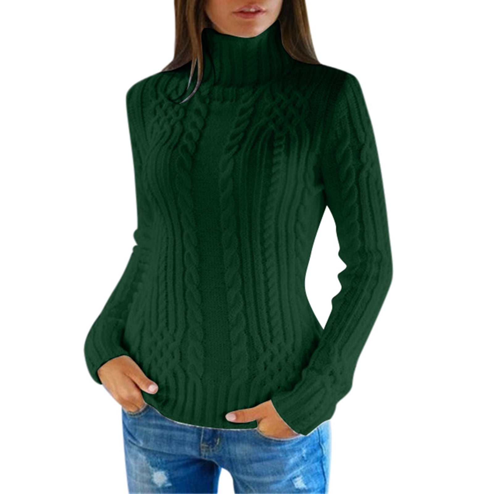 Turtleneck Ribbed Sweaters for Women Cable Knit Ribbed Pullover Solid ...