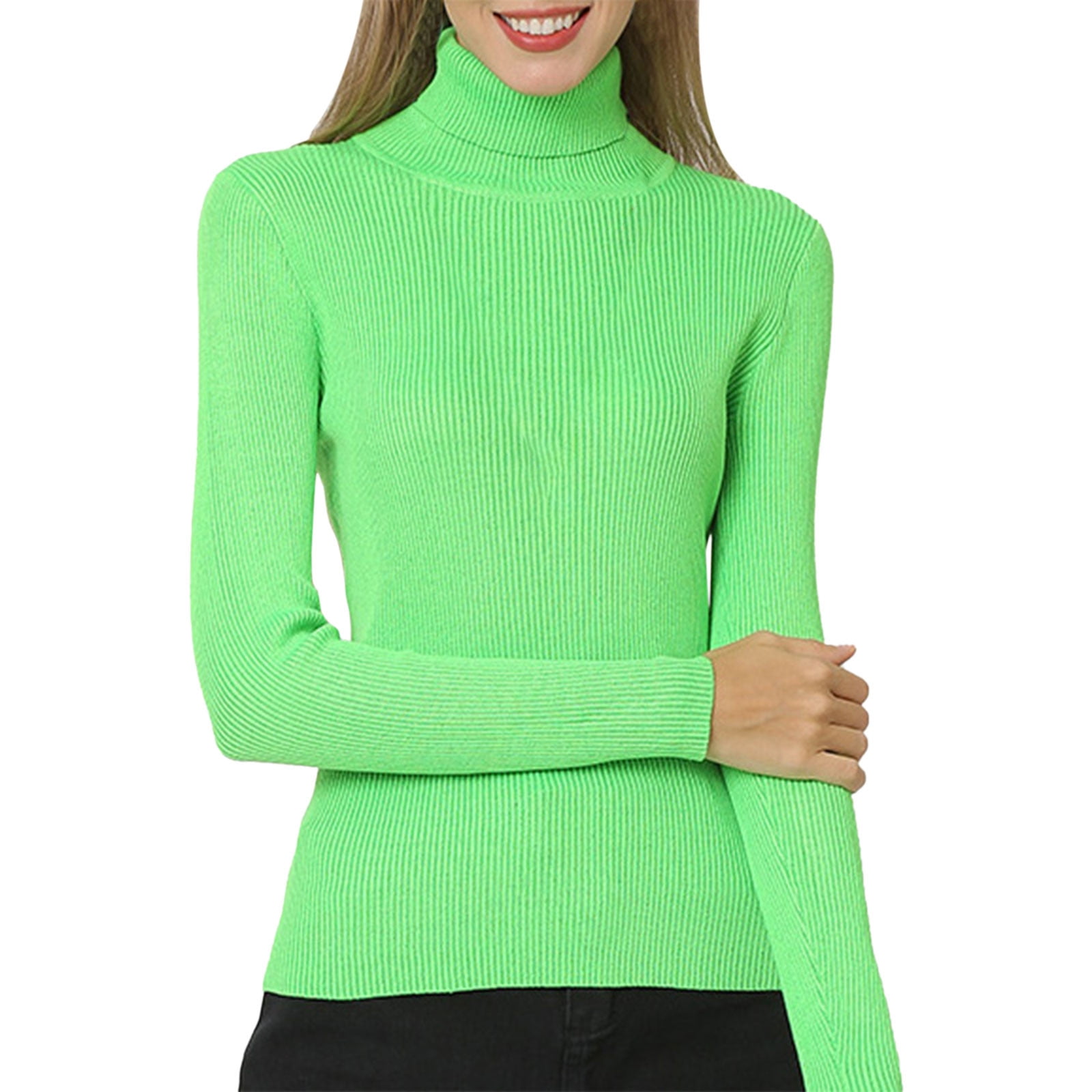 Turtleneck Women's Ribbed Slim Fit Lightweight Long Sleeve Sweater ...