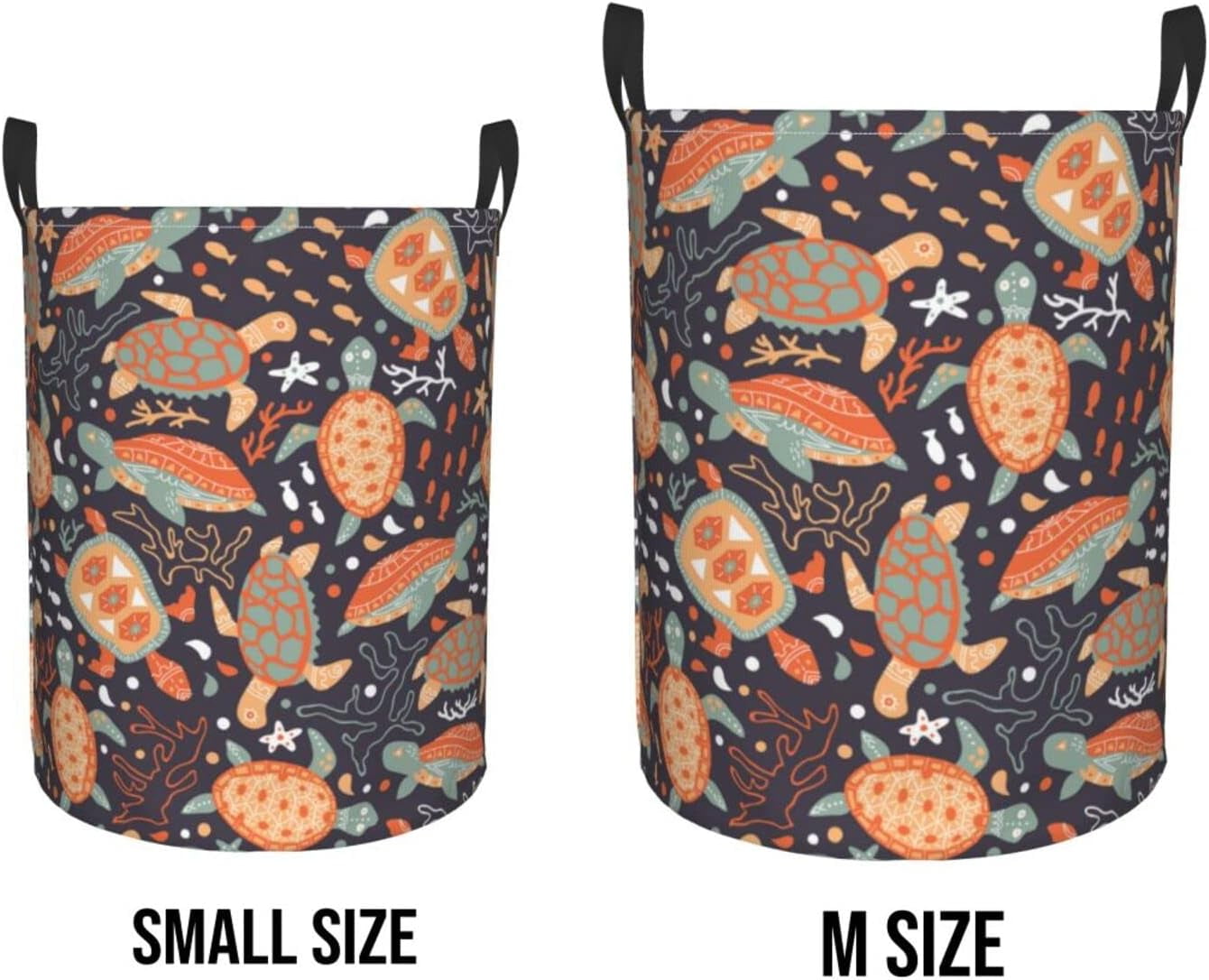 Turtles Corals Tribal Pattern Collapsible Laundry Basket With Handle ...
