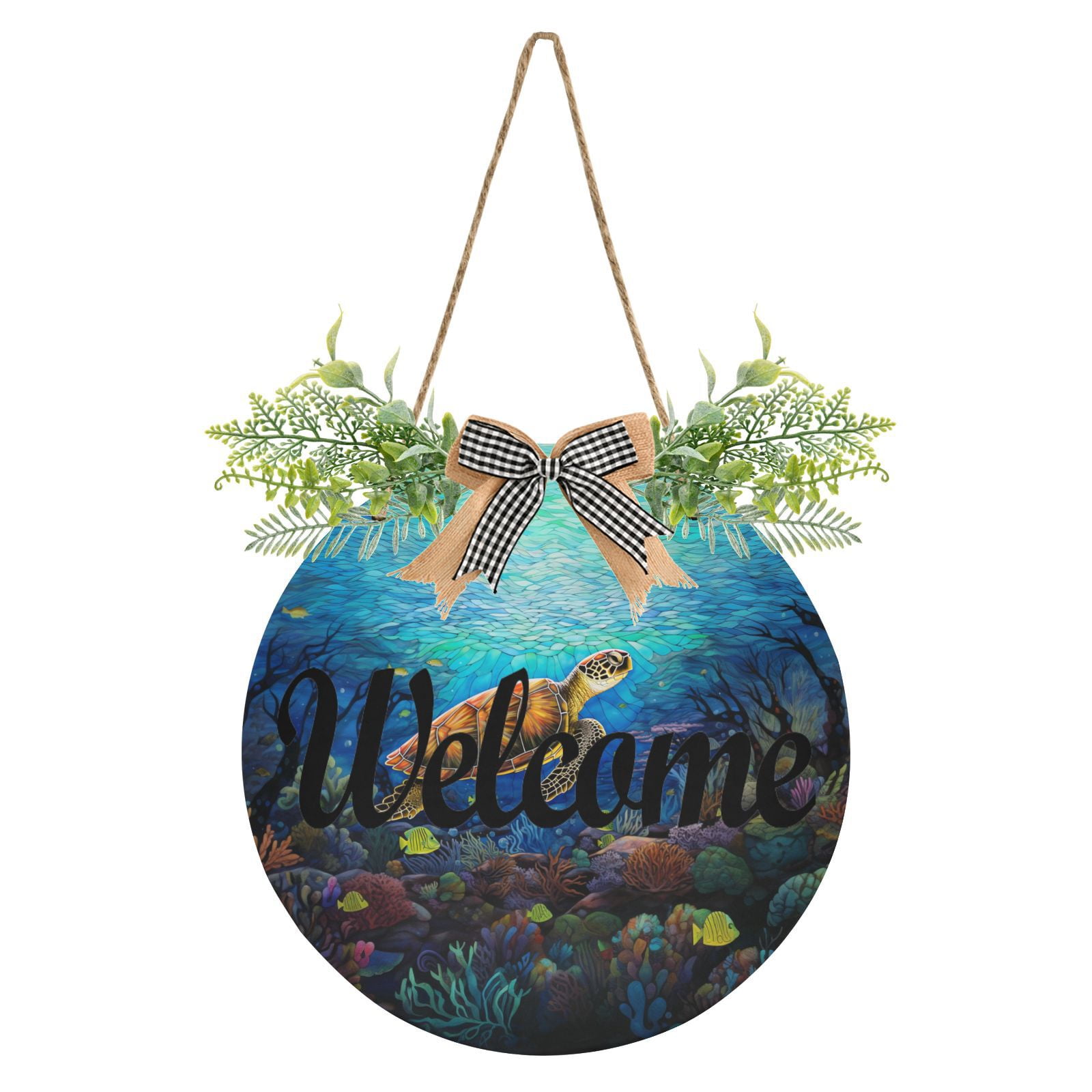 Turtles Corals Waterweed Welcome Sign for Front Door Wreath Door Sign ...