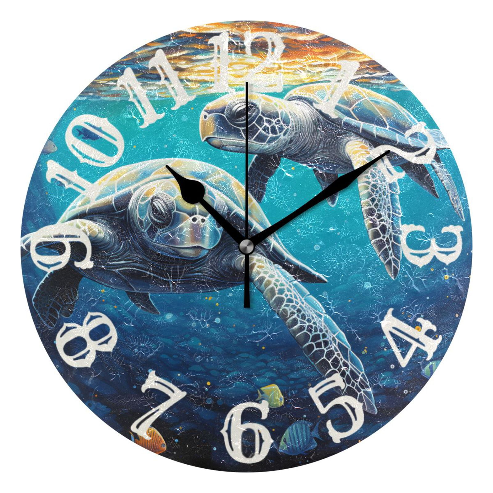 Turtles Fish Sea 10 inch Wall Clocks Non Ticking Easy to Read Battery ...