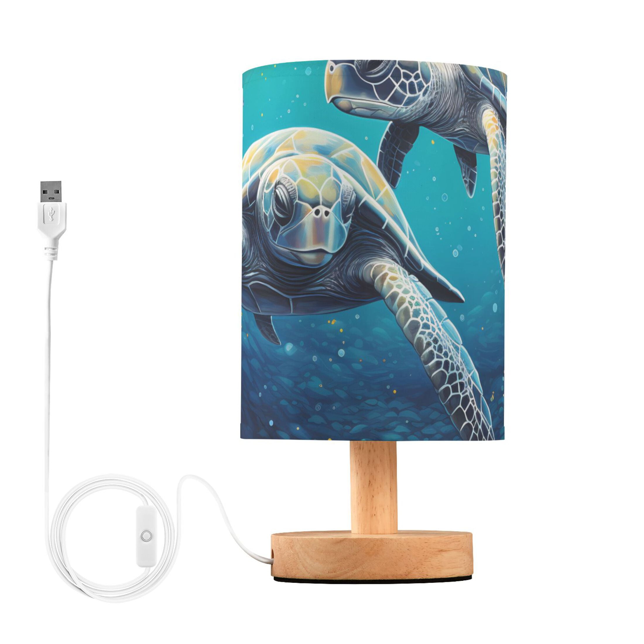 Turtles Fish Sea Table Lamp USB Bedside Desk Nightstand Lamp Printed ...