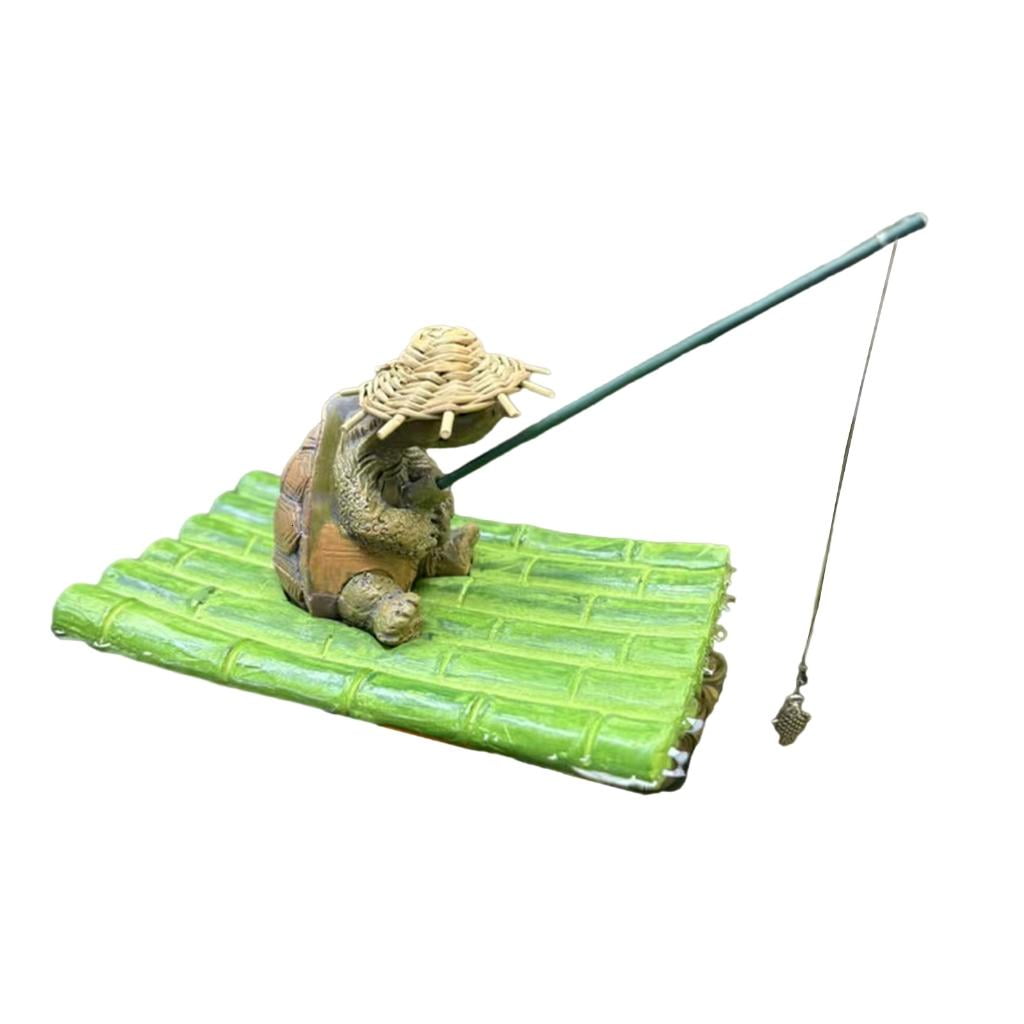 Turtles Fishing on Bamboos Raft Miniature Sculpture Outdoor Weather ...