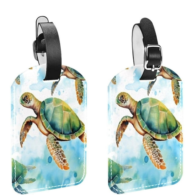 Turtles Luggage Tags for Suitcases, PU Leather Name ID Labels Travel ...