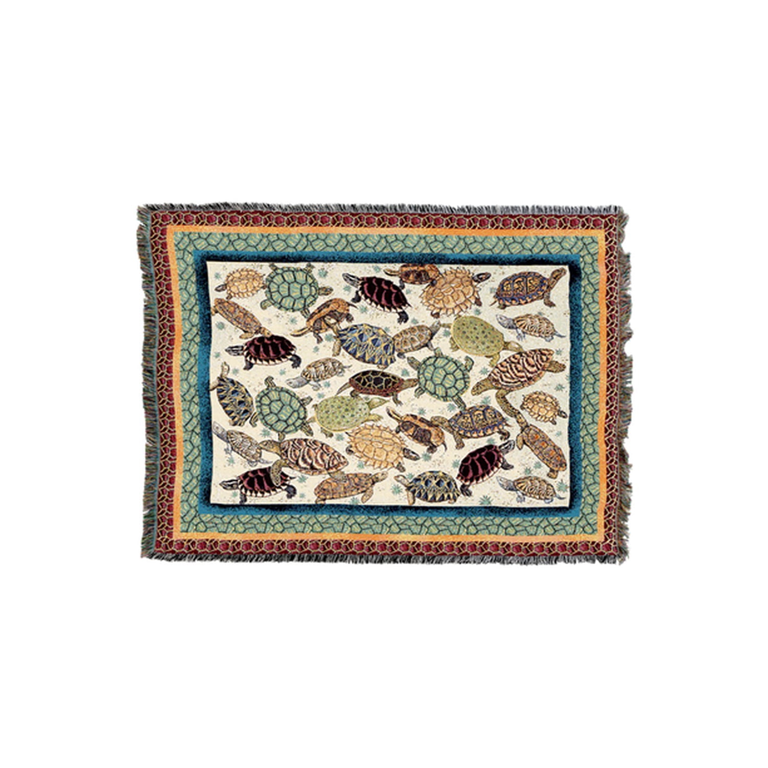 Turtles Pattern Woven Throw Blanket, 100% Cotton, Fringed Edges ...