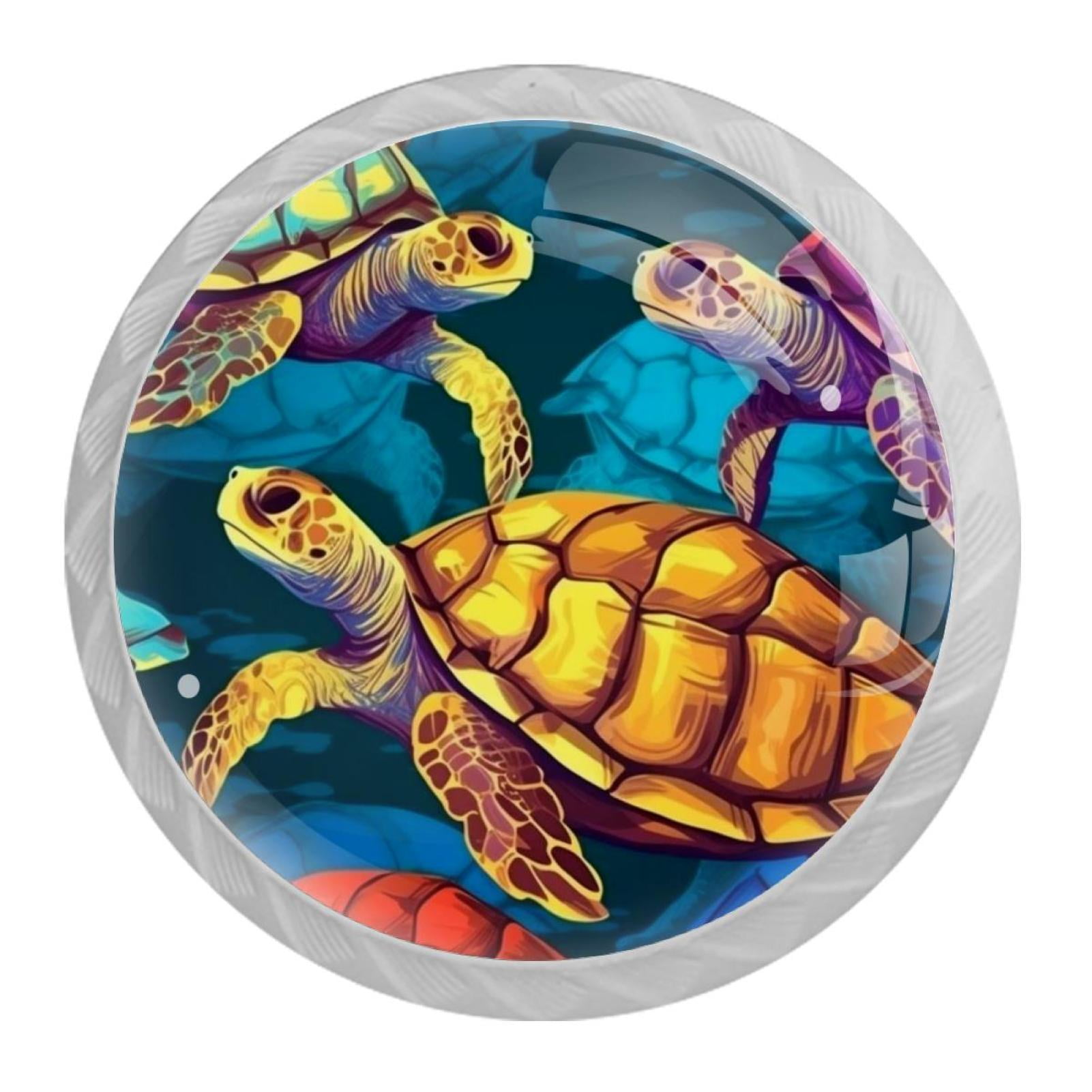 Turtles Sea Seamless Drawer Knobs, 4 Piece Set Decorative Kitchen Knobs ...