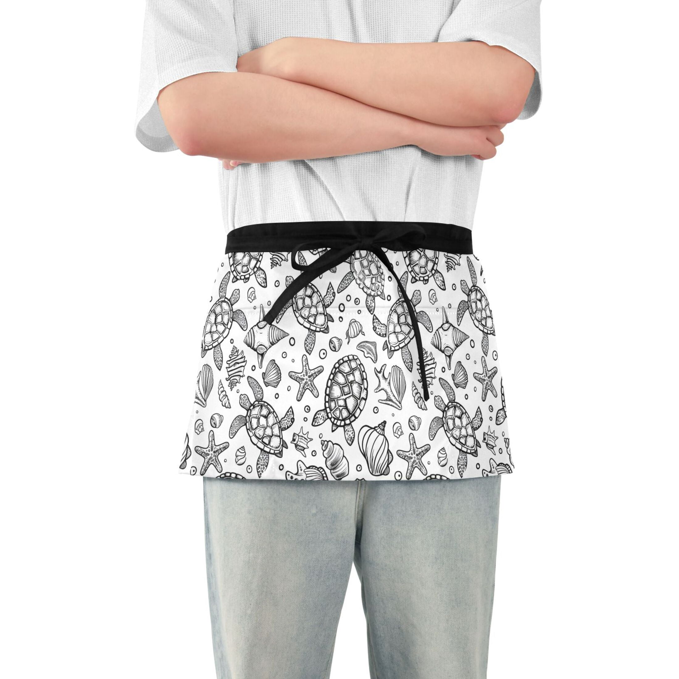 Turtles Shells Starfish Line Server Apron with 3 Pockets Waterproof ...