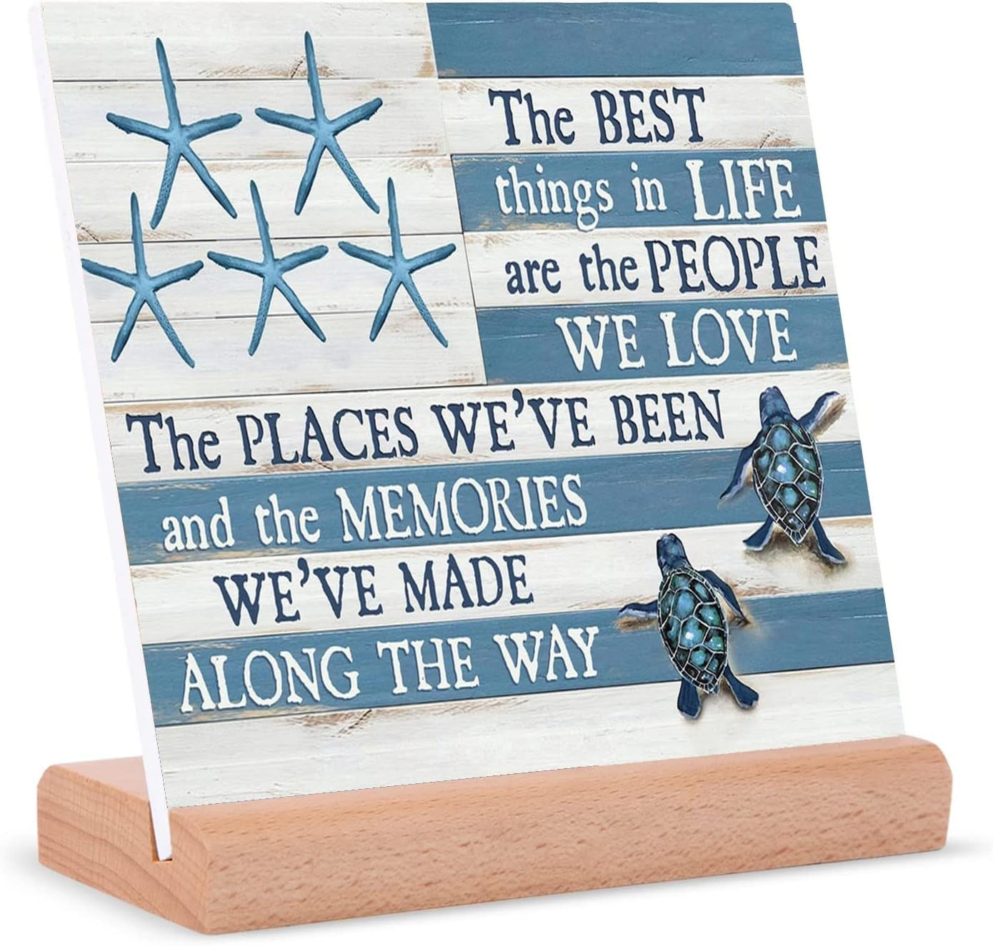 Turtles and Starfish Ceramic Table Plaque with Wooden Stand Ocean Desk ...