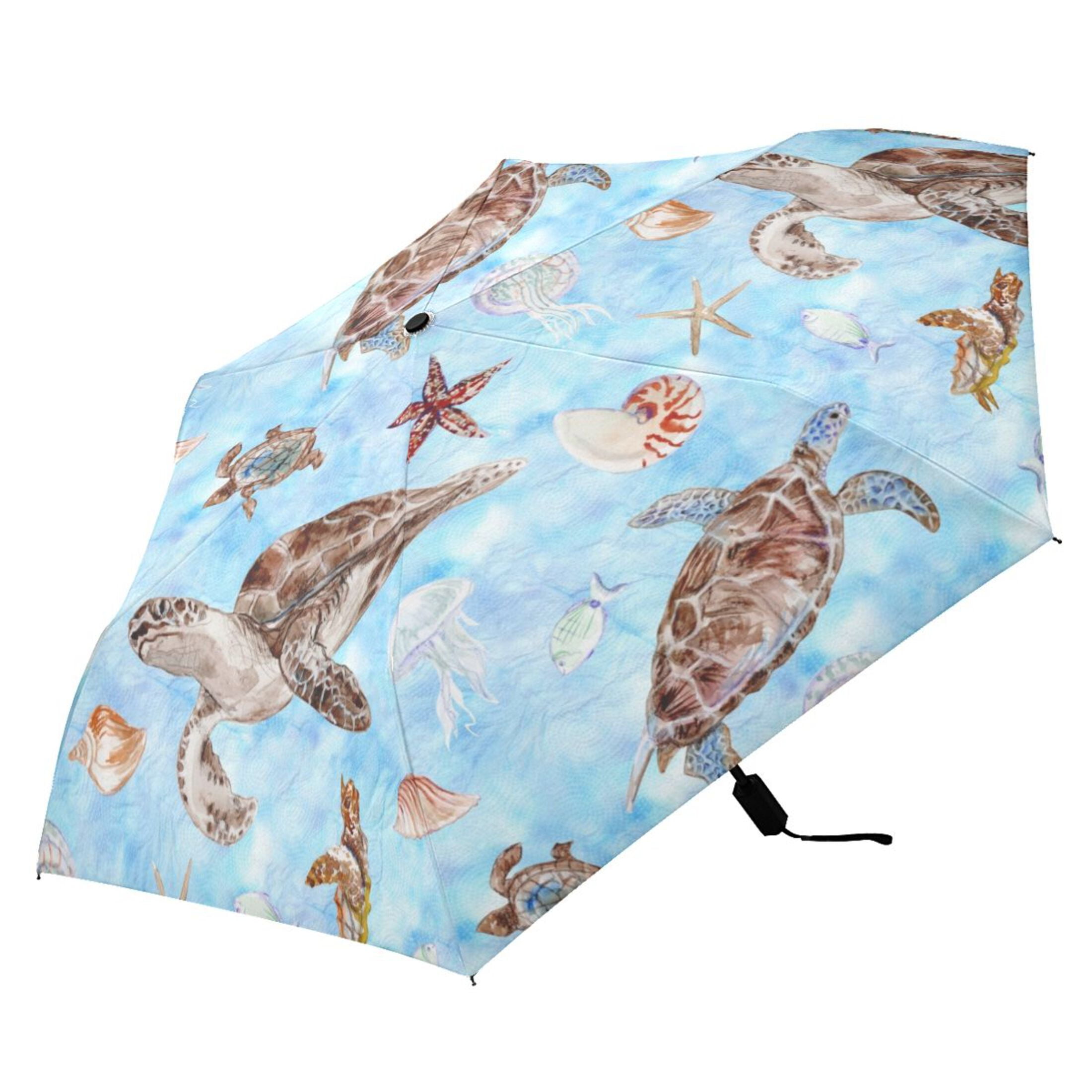 Turtles and Seashells Compact Folding Umbrella for Rain Windproof ...