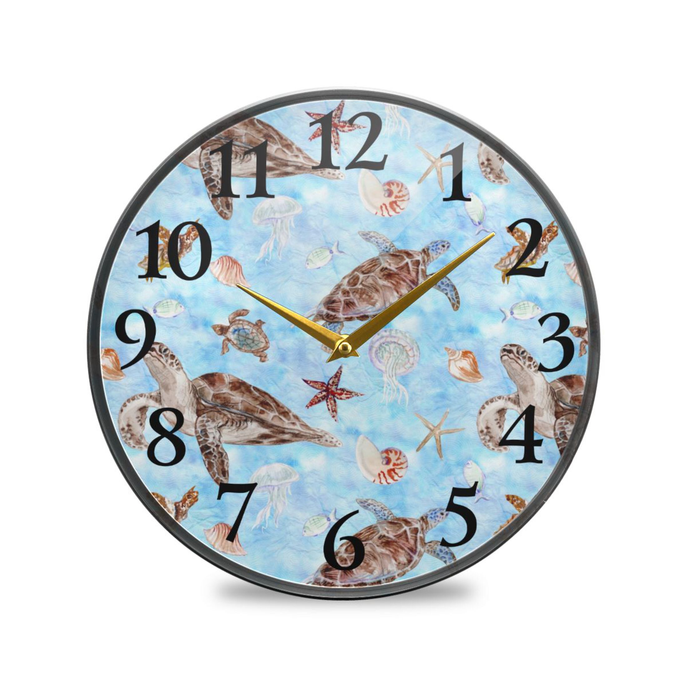 Turtles and Seashells Wall Clocks Battery Operated 9.5 Inch Round Clock ...