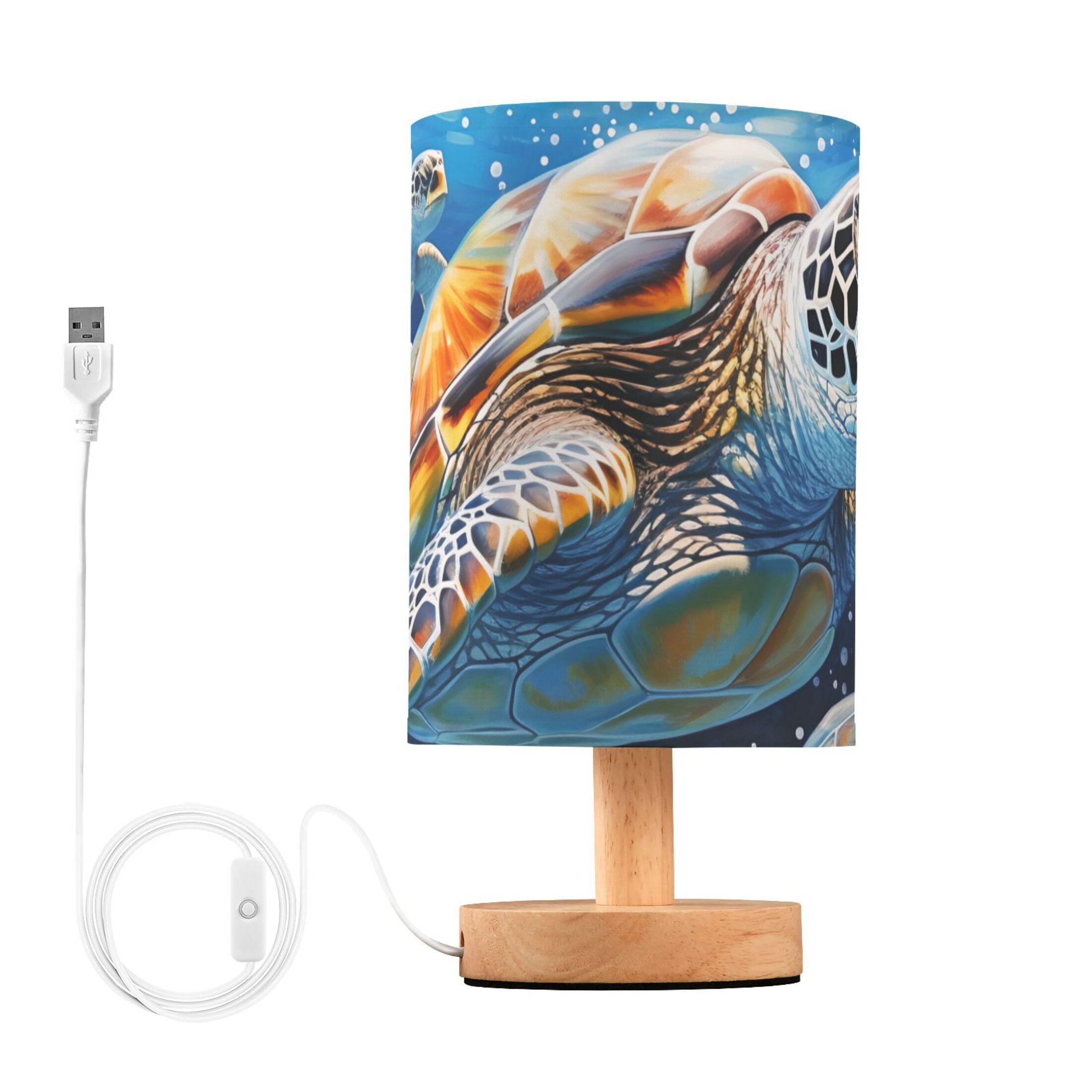 Turtles in Ocean Bedside Table Lamp LED Warm Lights with USB Charging ...