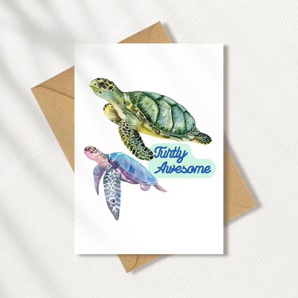 Turtly Awesome Card – Cute Sea Turtle Design Greeting Card – Blank ...