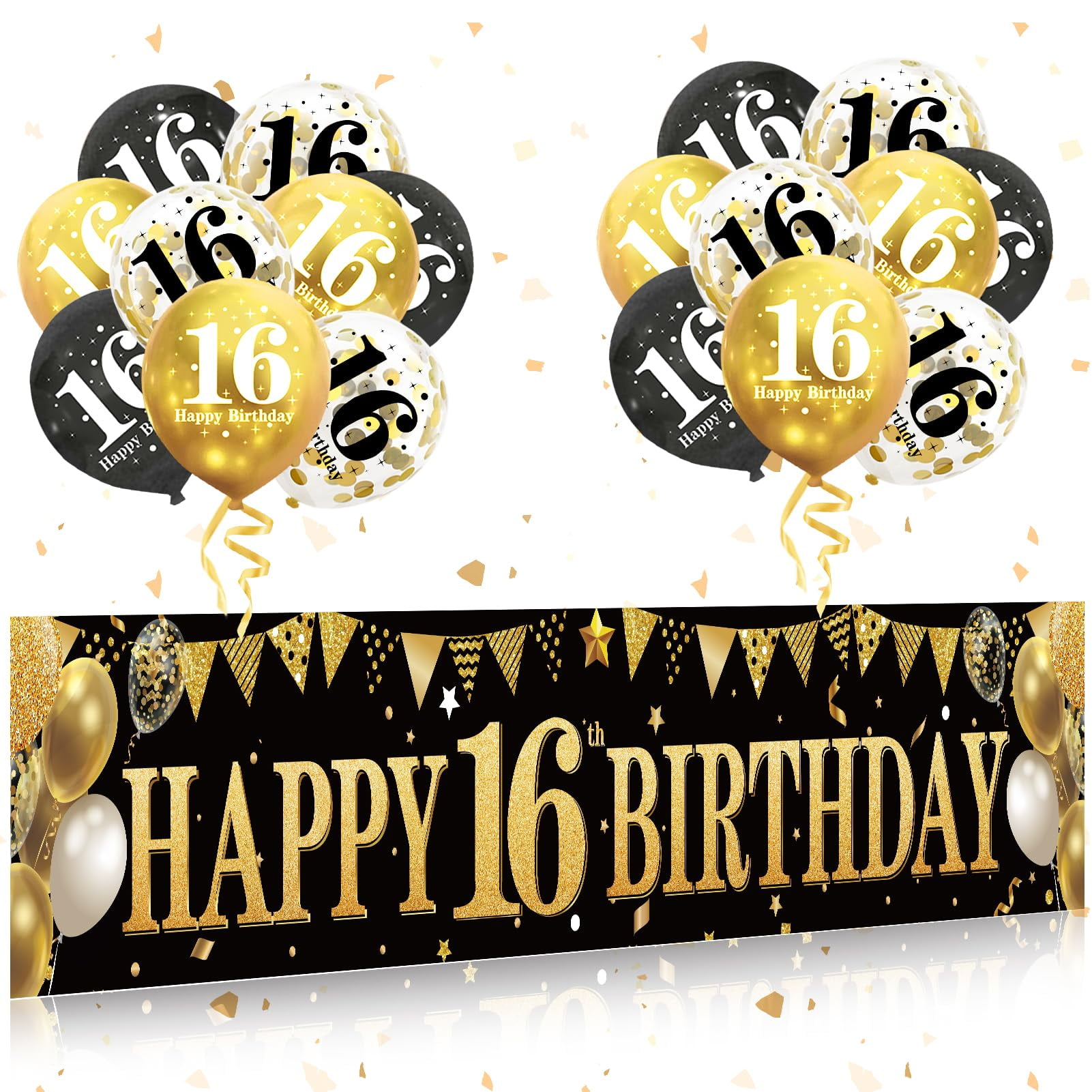 Turypaty 16th Birthday Banner DHF10 Balloons Decorations for Boy Gold ...