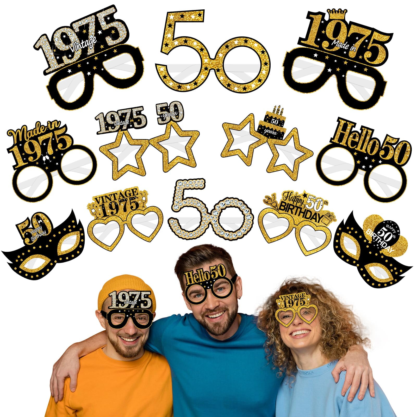 Turypaty 24Pcs 1975 50th Birthday Paper AIS1 Glasses Decorations for ...