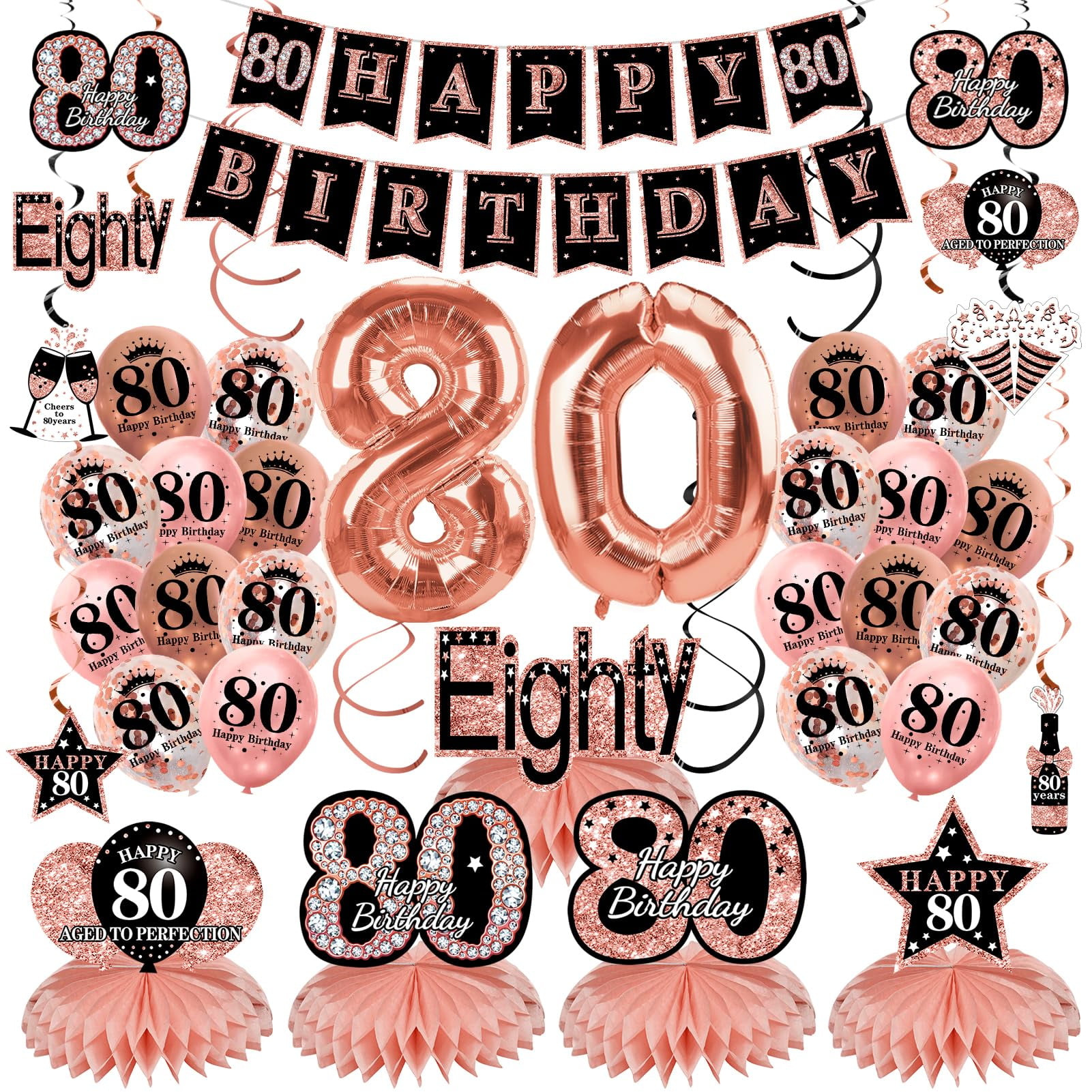 Turypaty 34Pcs 80th Birthday STF9 Decorations Kit for Women, Happy 80 ...