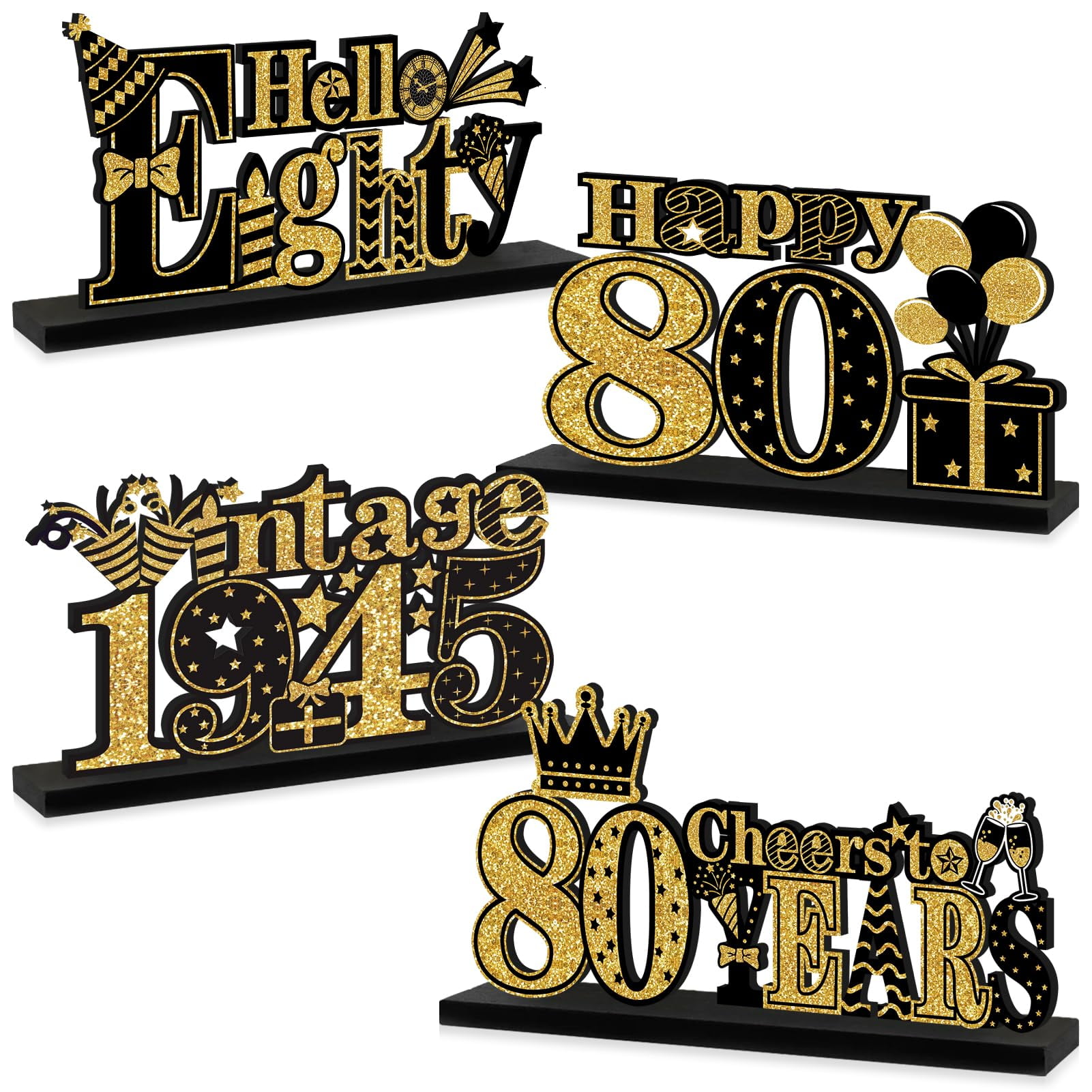 Turypaty 4 PiecesUMRT 80th Birthday Decorations Wooden Vintage 1945 ...