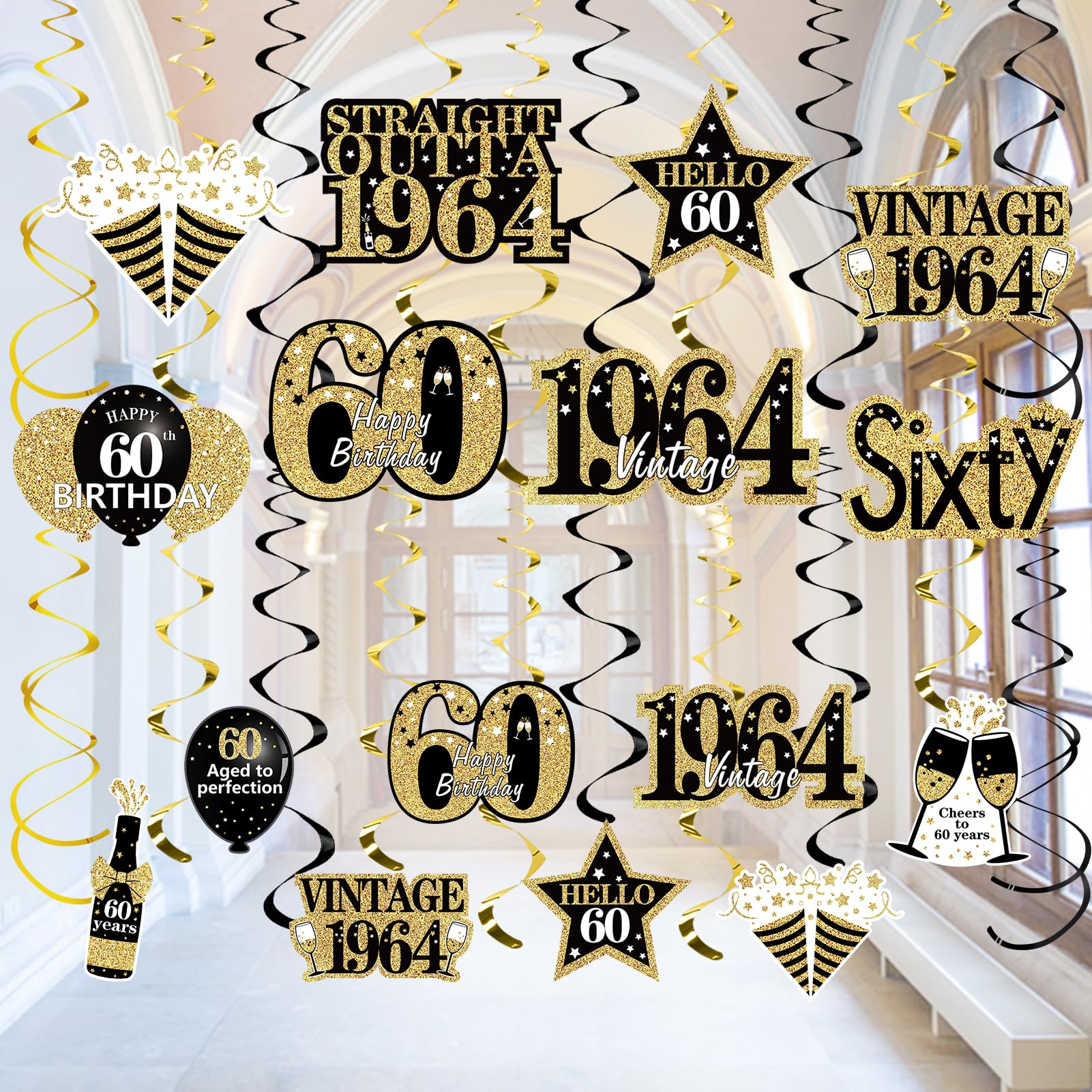 Turypaty 60th Birthday Decorations AIF4 Hanging Swirls for Men Women ...