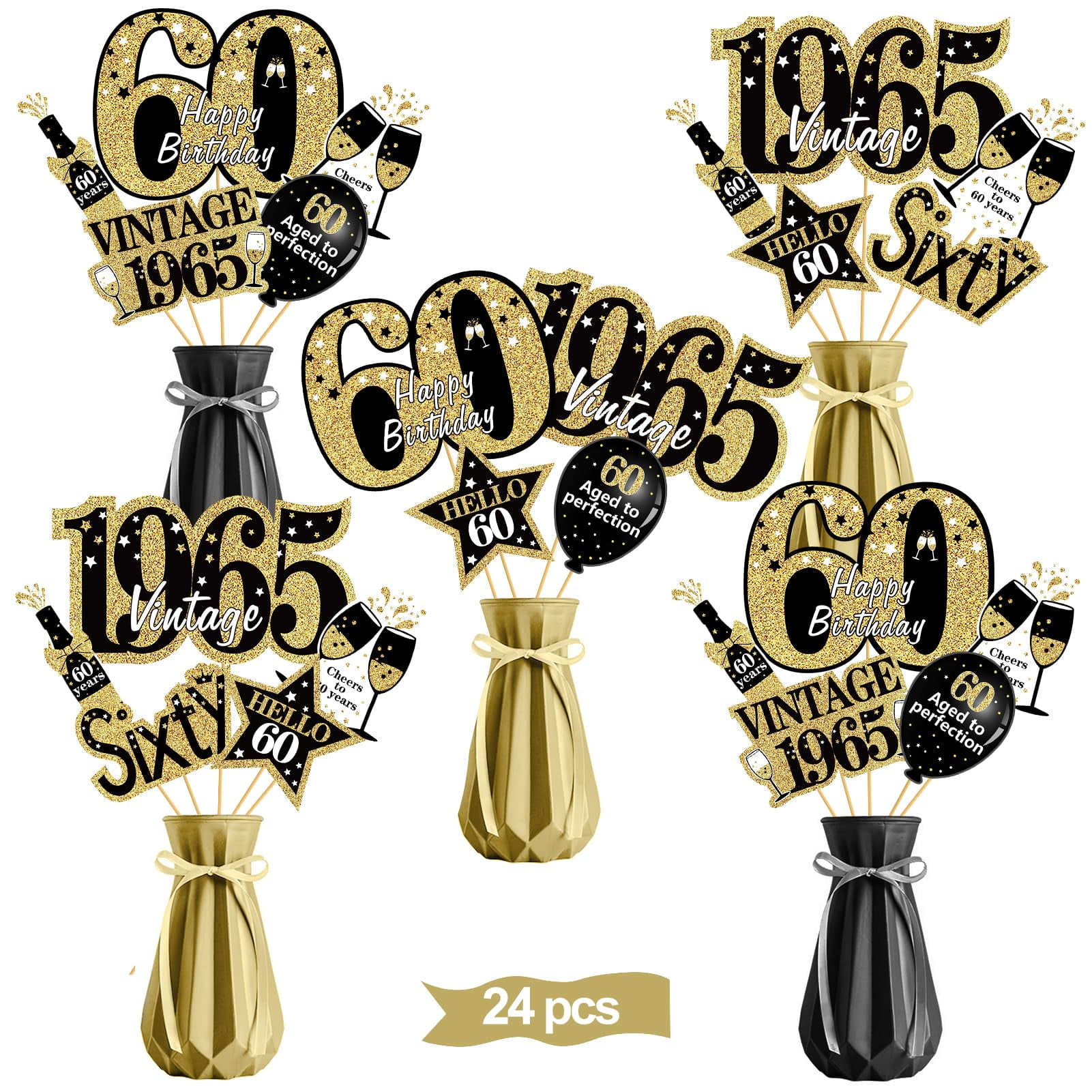 Turypaty Black Gold 60th Birthday Table BSL1 Centerpieces Decorations ...