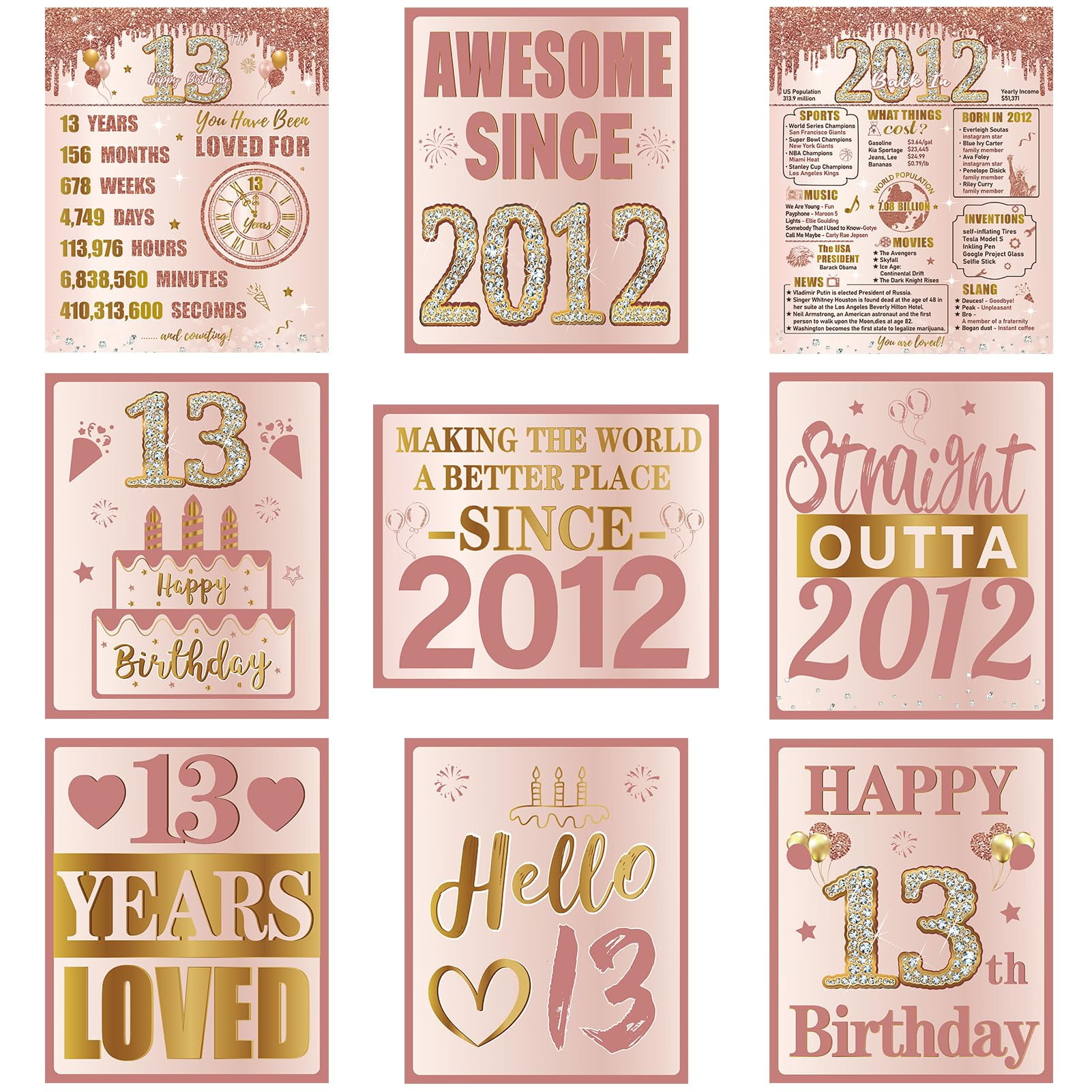 Turypaty Sweet 13th Birthday SSF20 Decorations for Girls, Gold 2012 ...